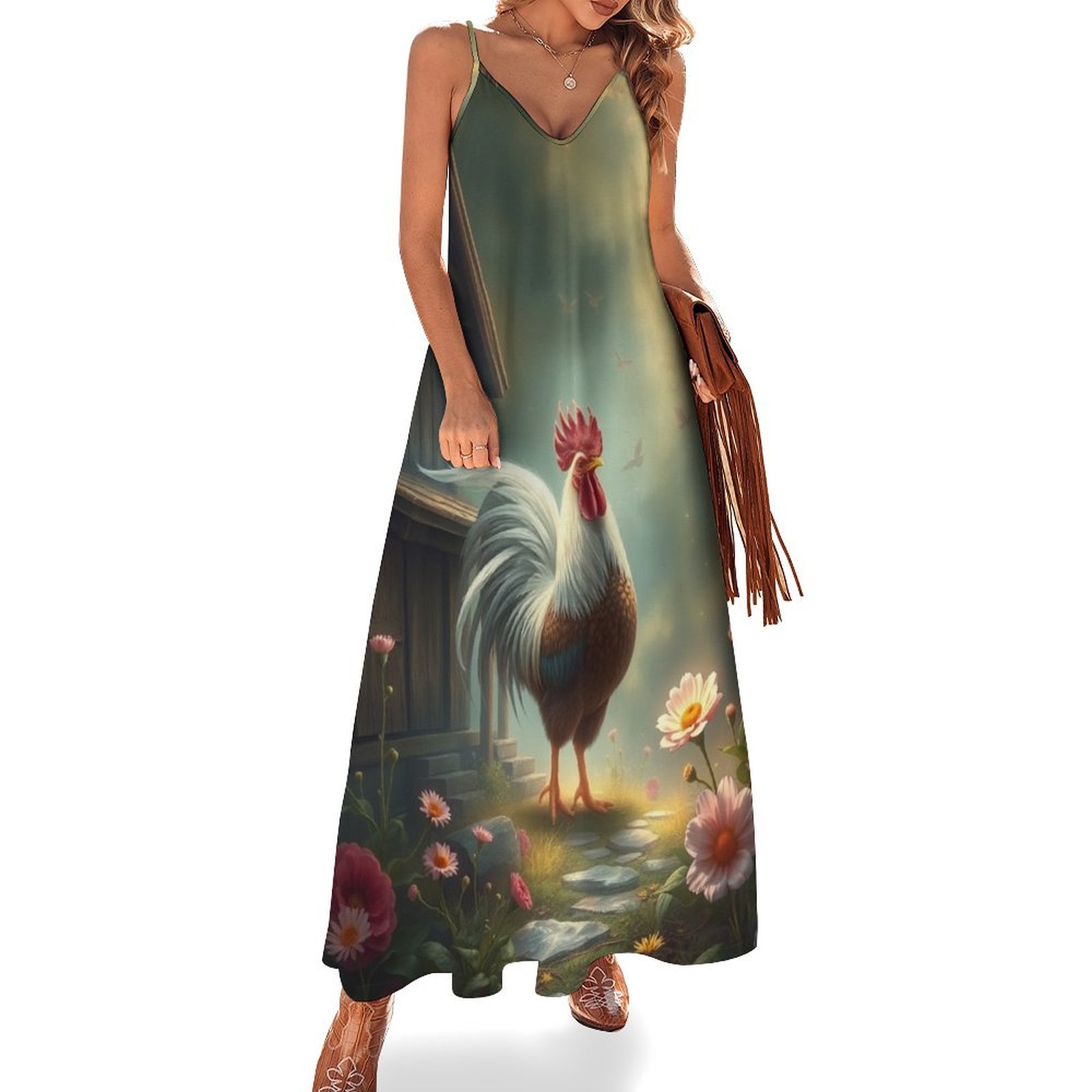 Farm Retro Male Rooster Sleeveless Dress Dresses Women 2025 Evening ...