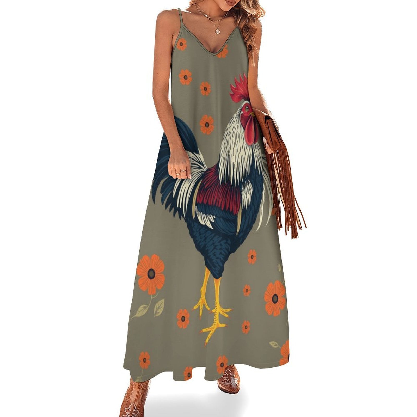 Farm Retro Male Rooster Sleeveless Dress Dresses Women 2025 Evening ...