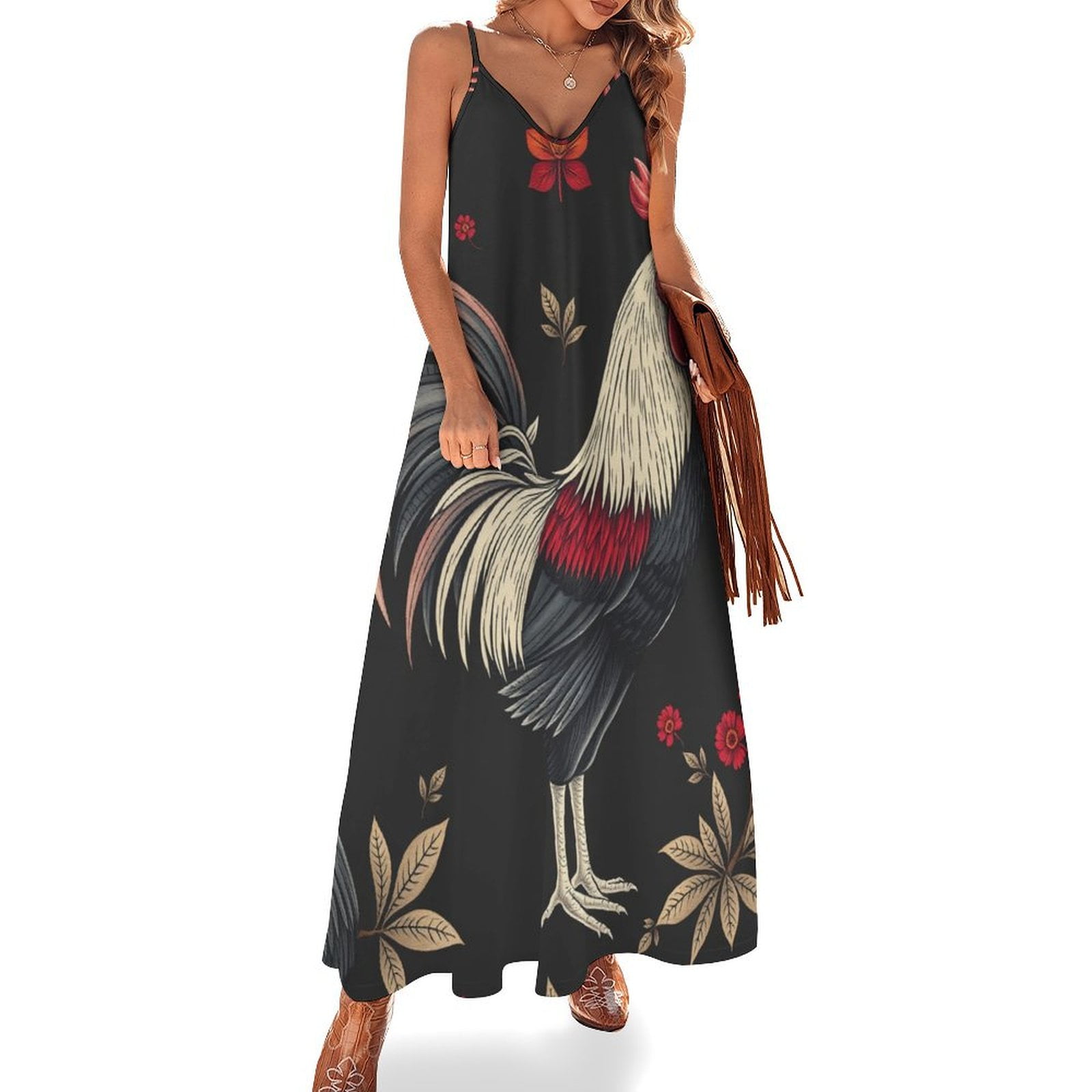 Farm Retro Male Rooster Sleeveless Dress Dresses for Women 2025 Luxury ...