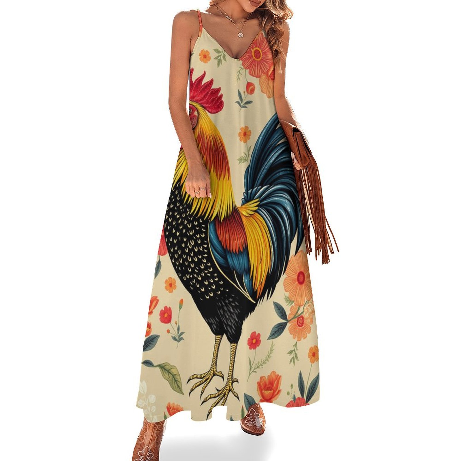 Farm Retro Male Rooster Sleeveless Dress Dresses for Women 2025 Luxury ...
