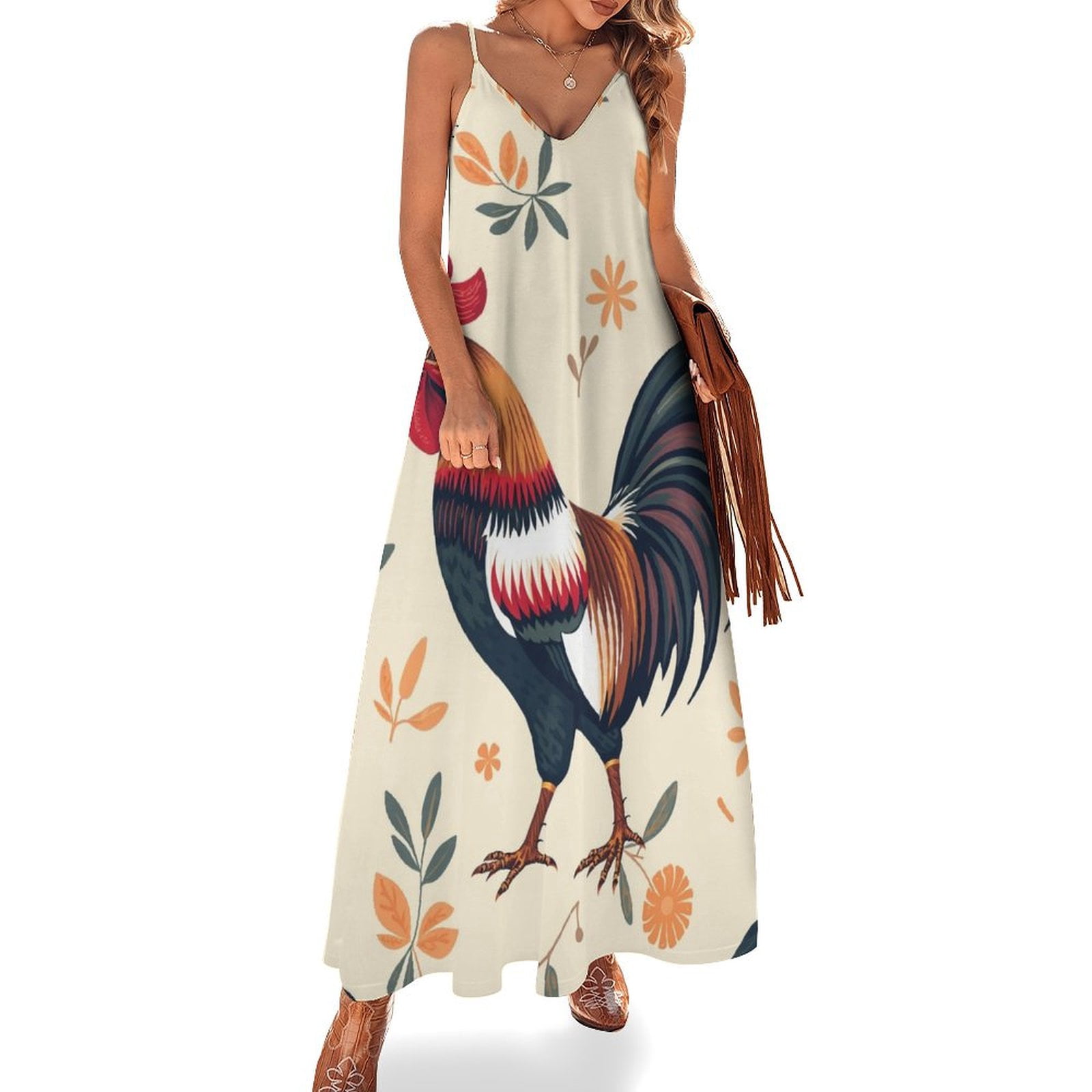 Farm Retro Male Rooster Sleeveless Dress Luxury Evening Dresses for ...