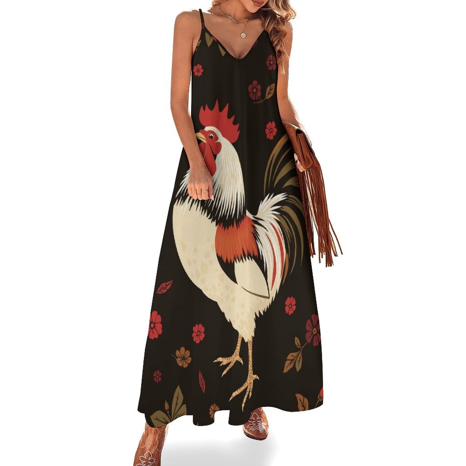Farm Retro Male Rooster Sleeveless Dress Luxury Evening Dresses for ...