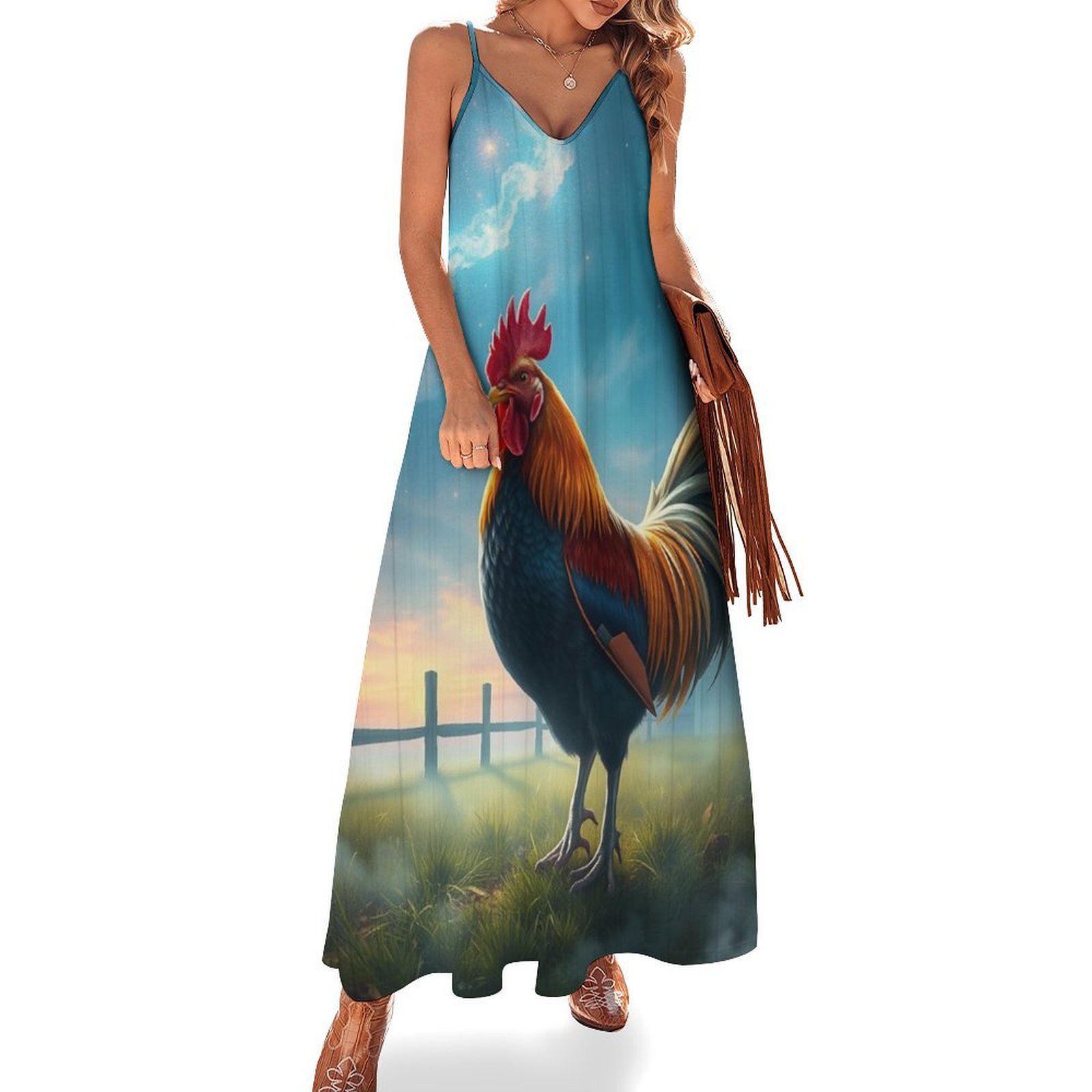 Farm Retro Male Rooster Sleeveless Dress Luxury Evening Dresses for ...