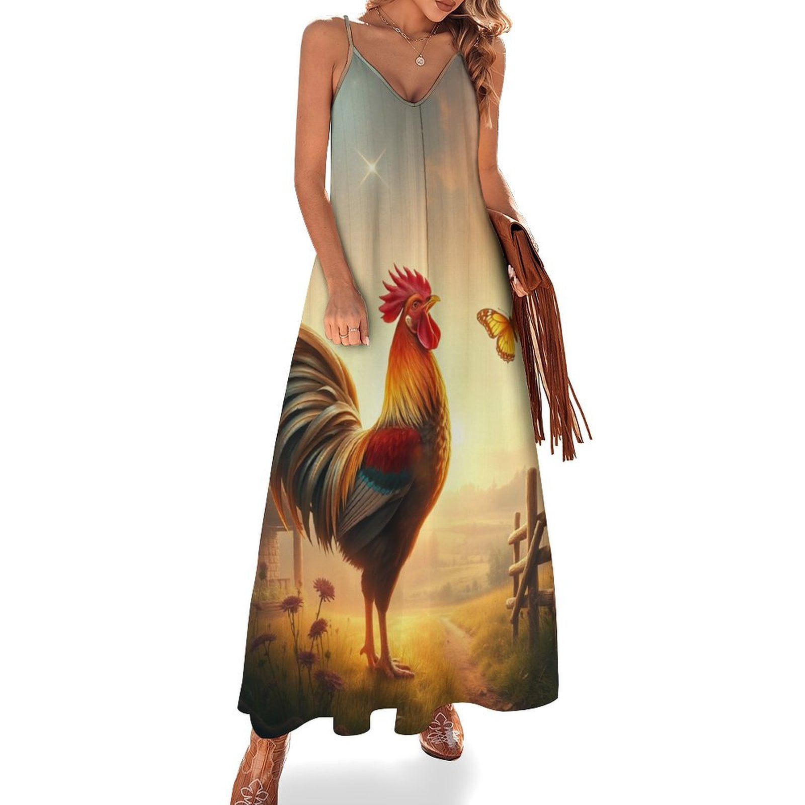 Farm Retro Male Rooster Sleeveless Dress Women's Clothing 2025 ...