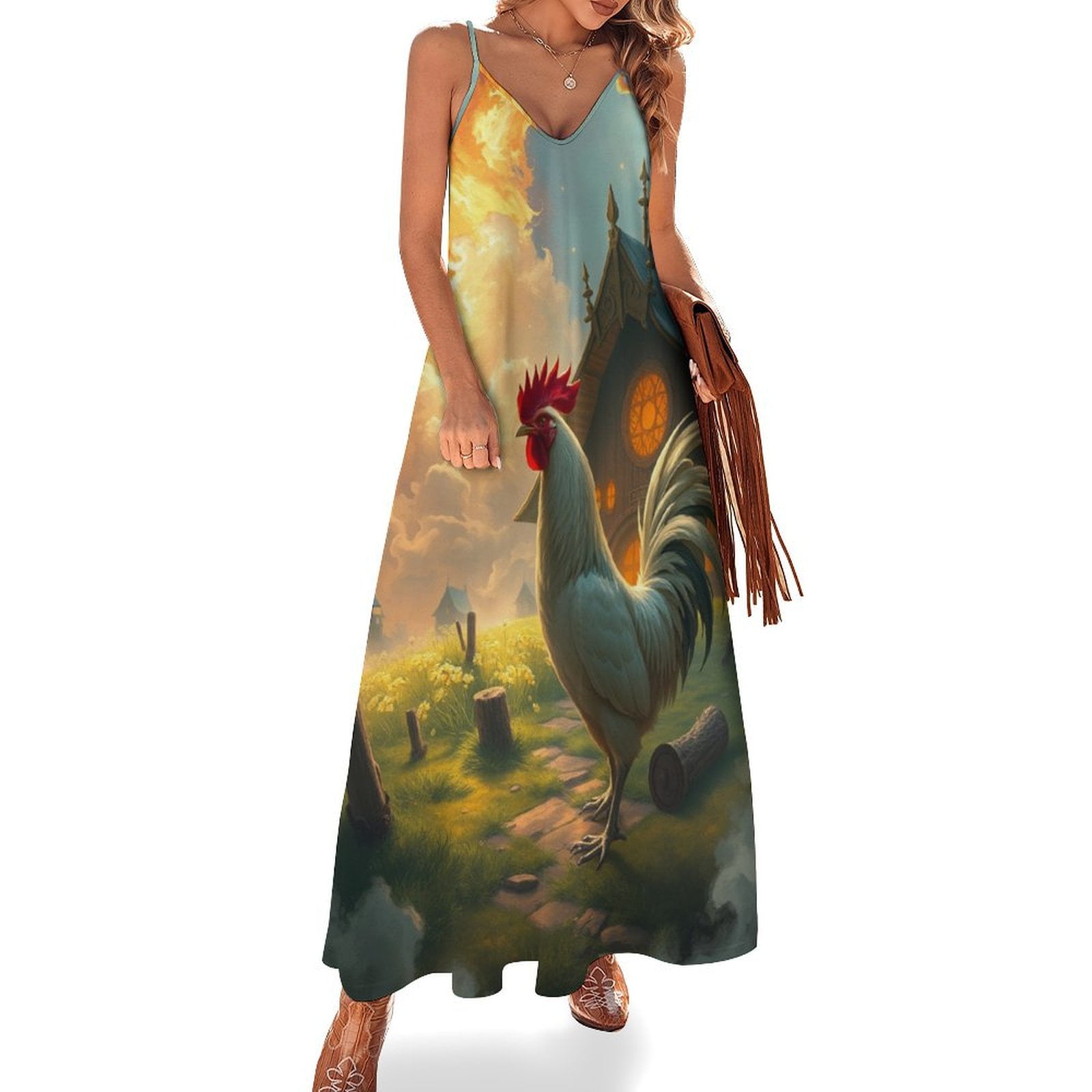 Farm Retro Male Rooster Sleeveless Dress Women's Clothing 2025 ...