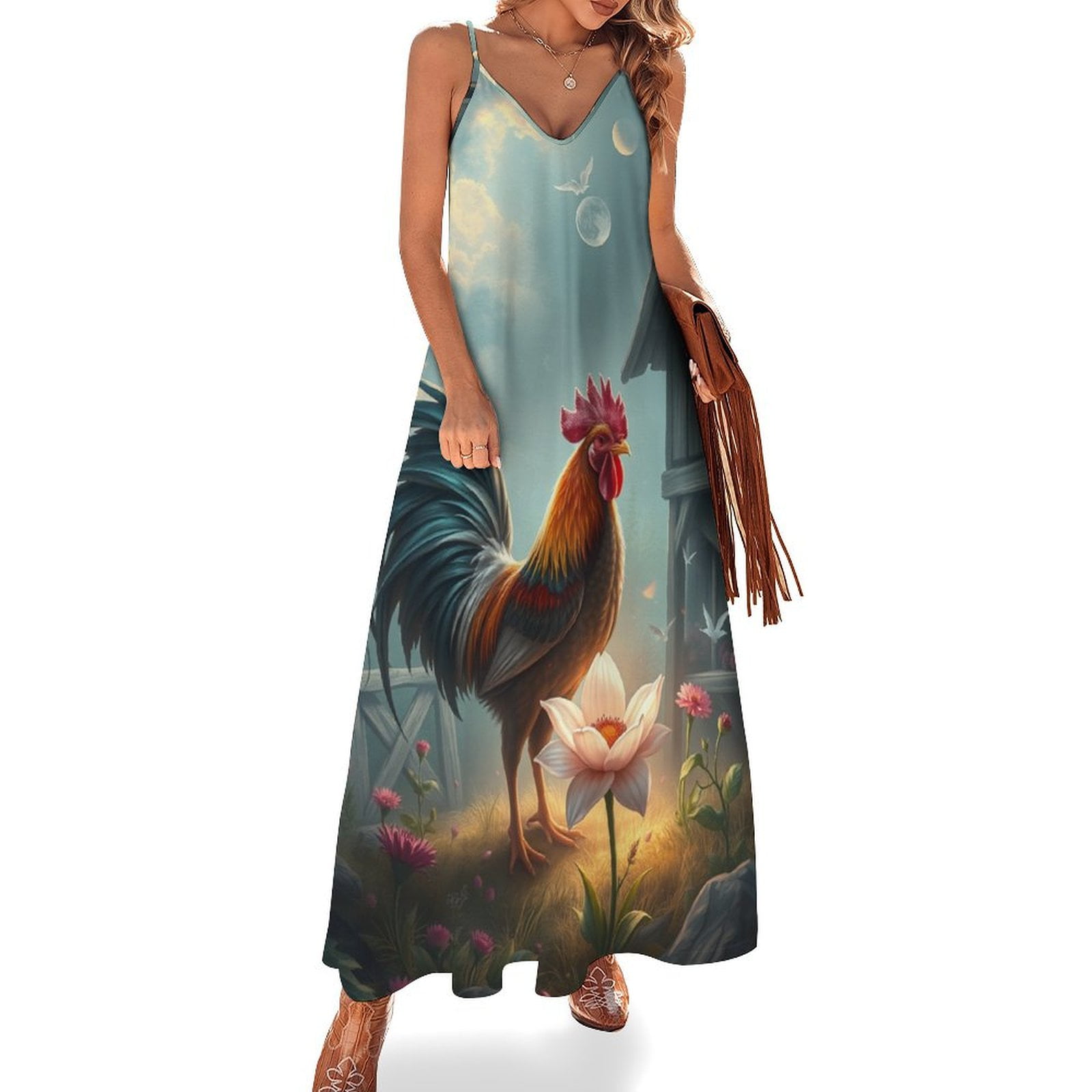 Farm Retro Male Rooster Sleeveless Dress Women's Clothing 2025 ...