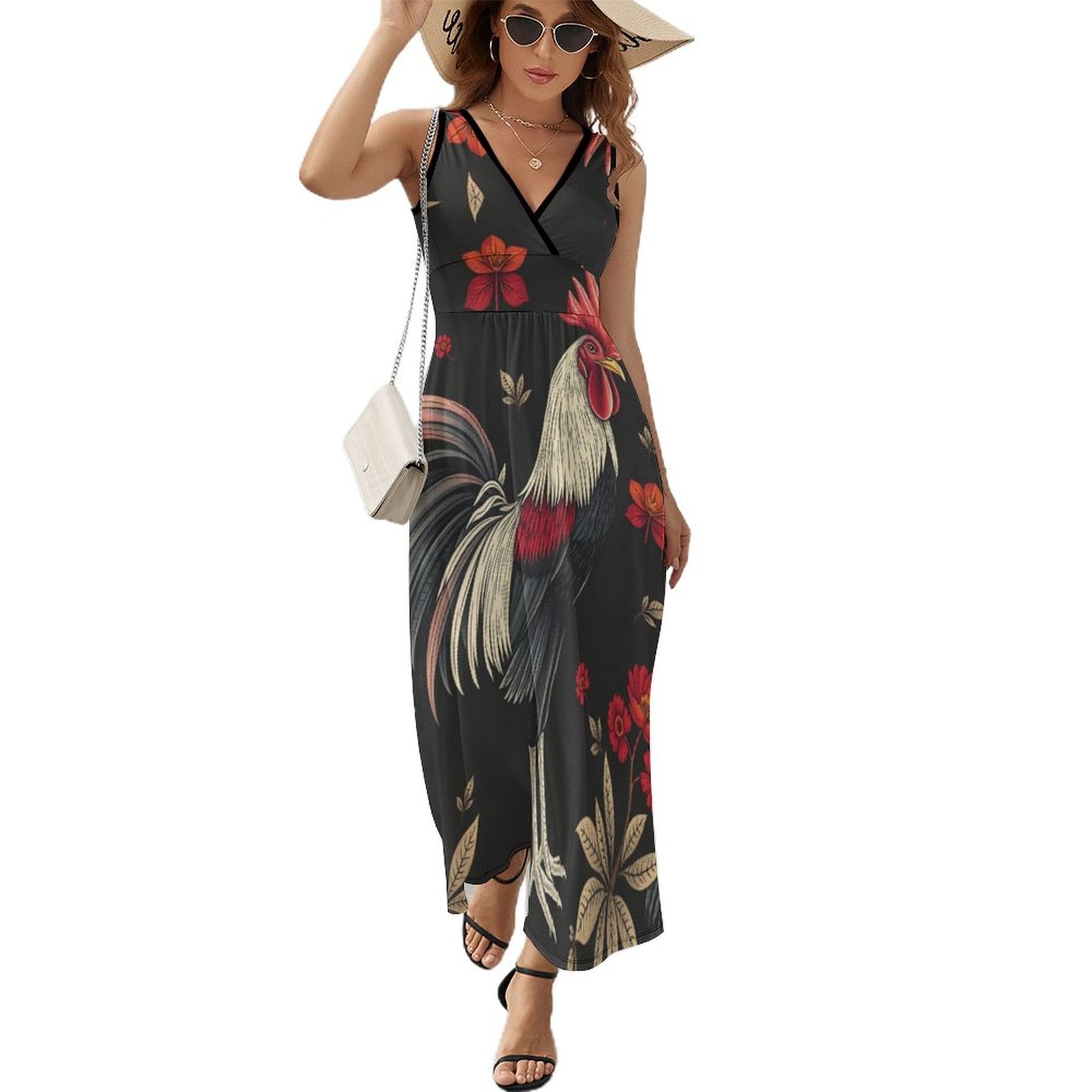 Farm Retro Male Rooster Sleeveless Luxury Evening Dress For Women Party ...