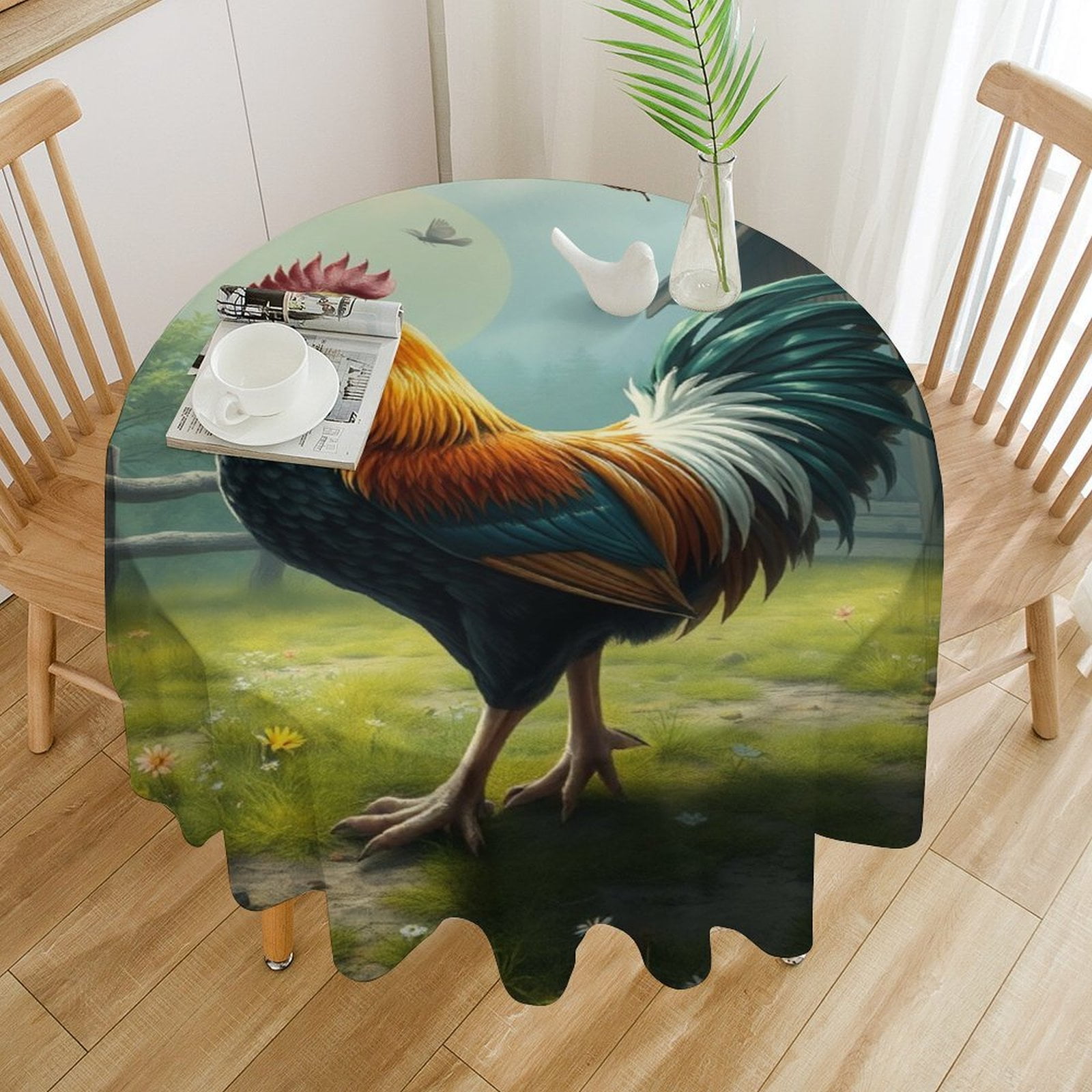 Farm Retro Male Rooster Table Cloth Round PVC Wedding Kitchen Dining ...
