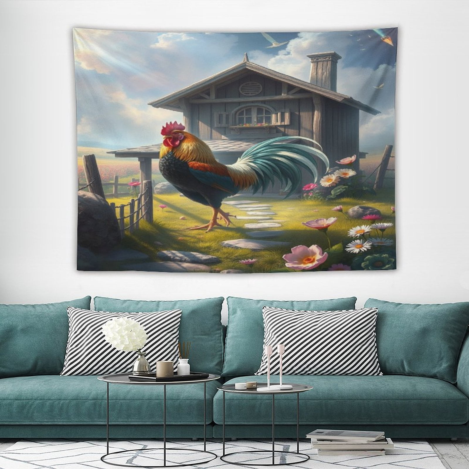Farm Retro Male Rooster Wall Tapestry Poster Mall Hanging Background ...