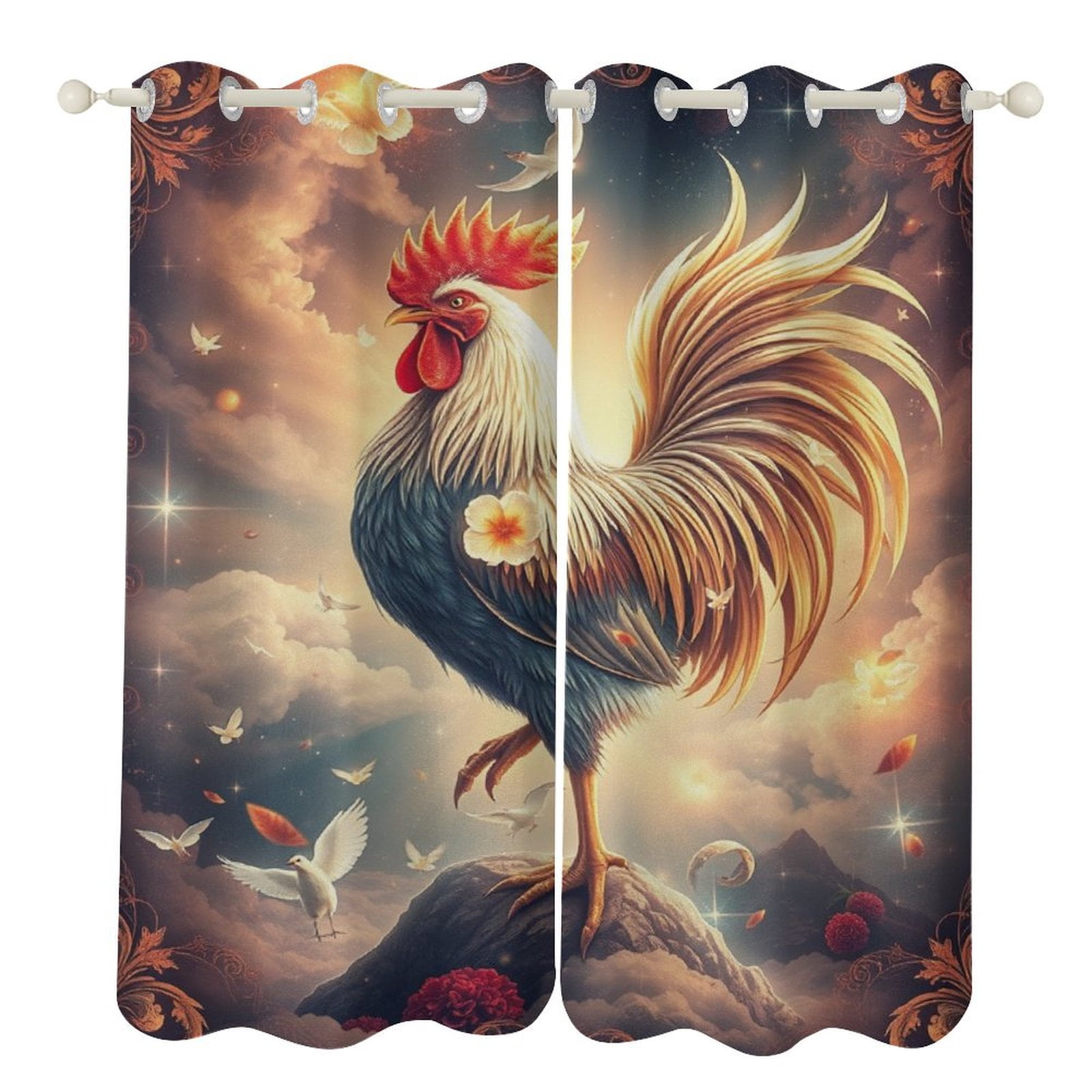 Farm Retro Male Rooster Window Drapes For Kids Boys Girls Bedroom ...