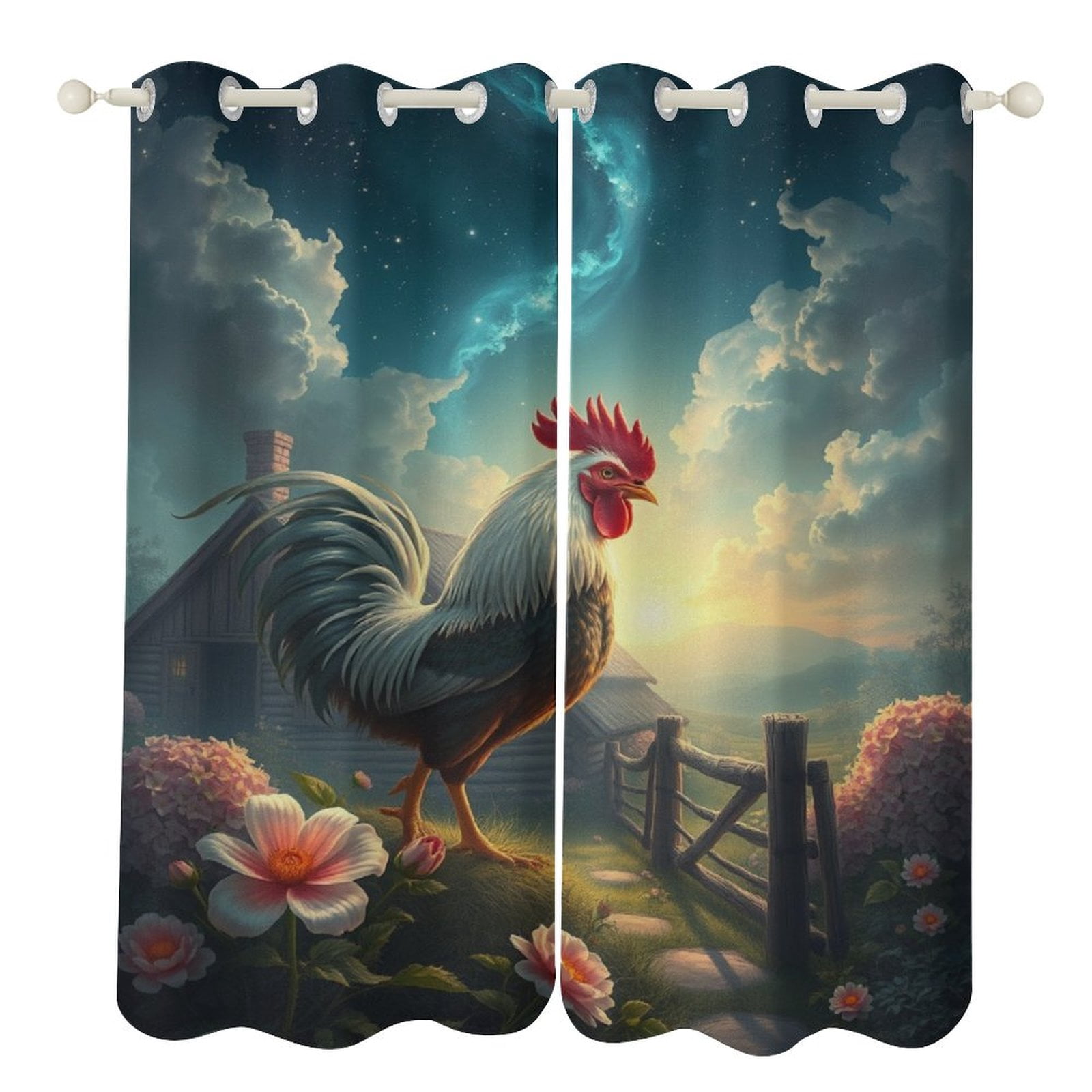 Farm Retro Male Rooster Window Drapes For Kids Boys Girls Bedroom ...