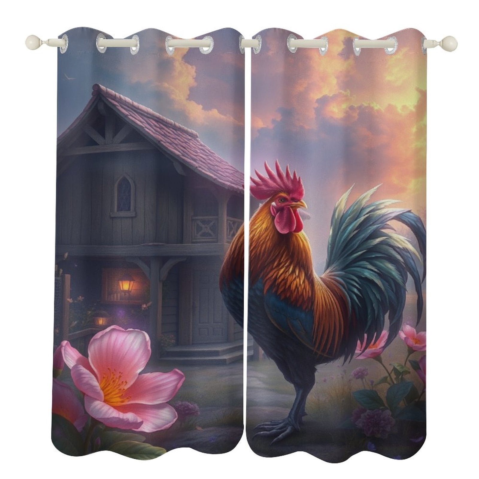 Farm Retro Male Rooster Window Drapes For Kids Boys Girls Bedroom ...