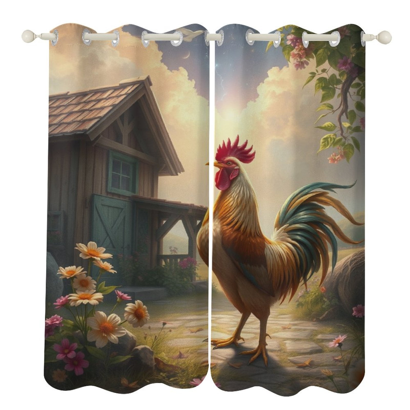 Farm Retro Male Rooster Window Drapes For Kids Boys Girls Bedroom ...