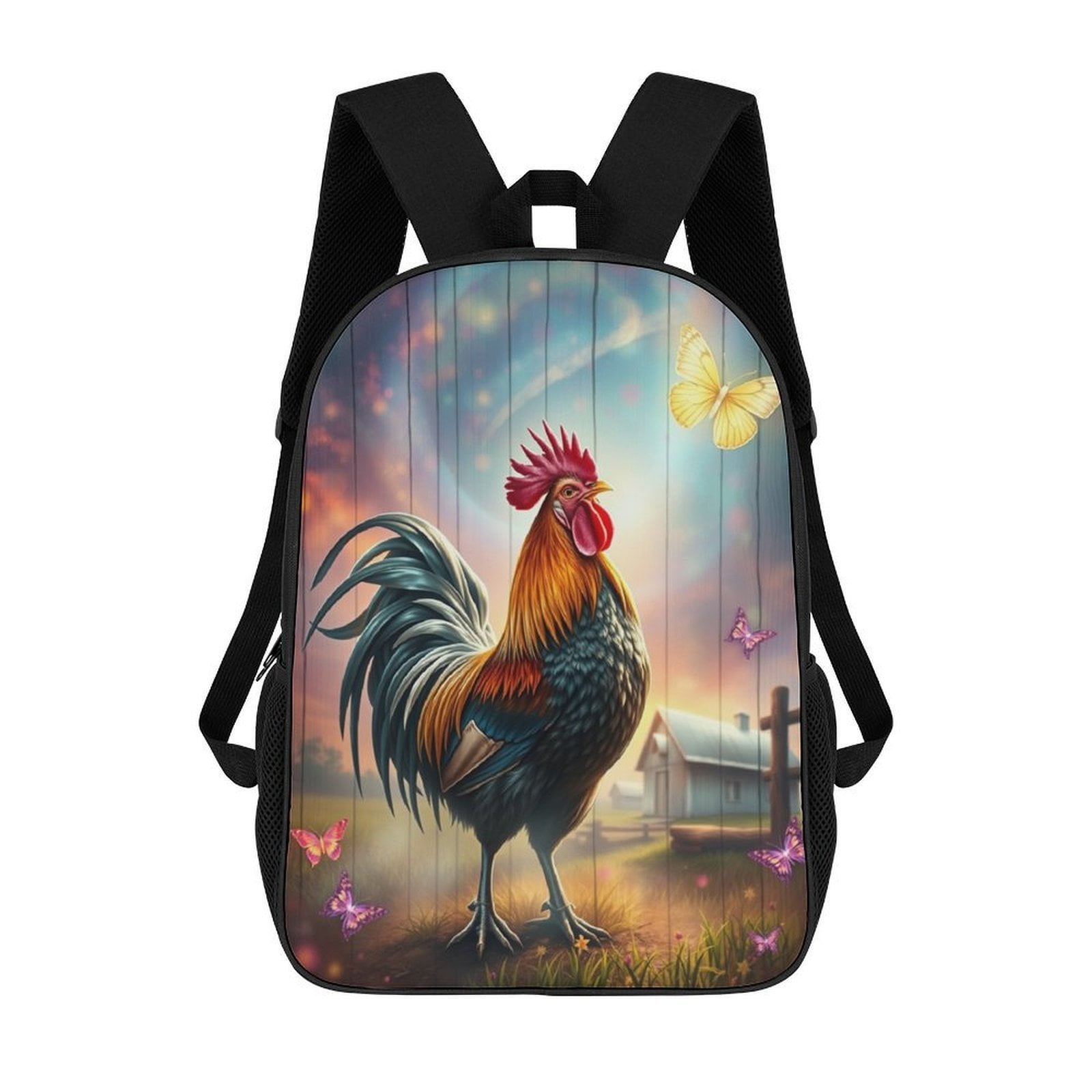 Farm Retro Male RoosterZipper Backpack Book Bag Supplies 17 Inch ...
