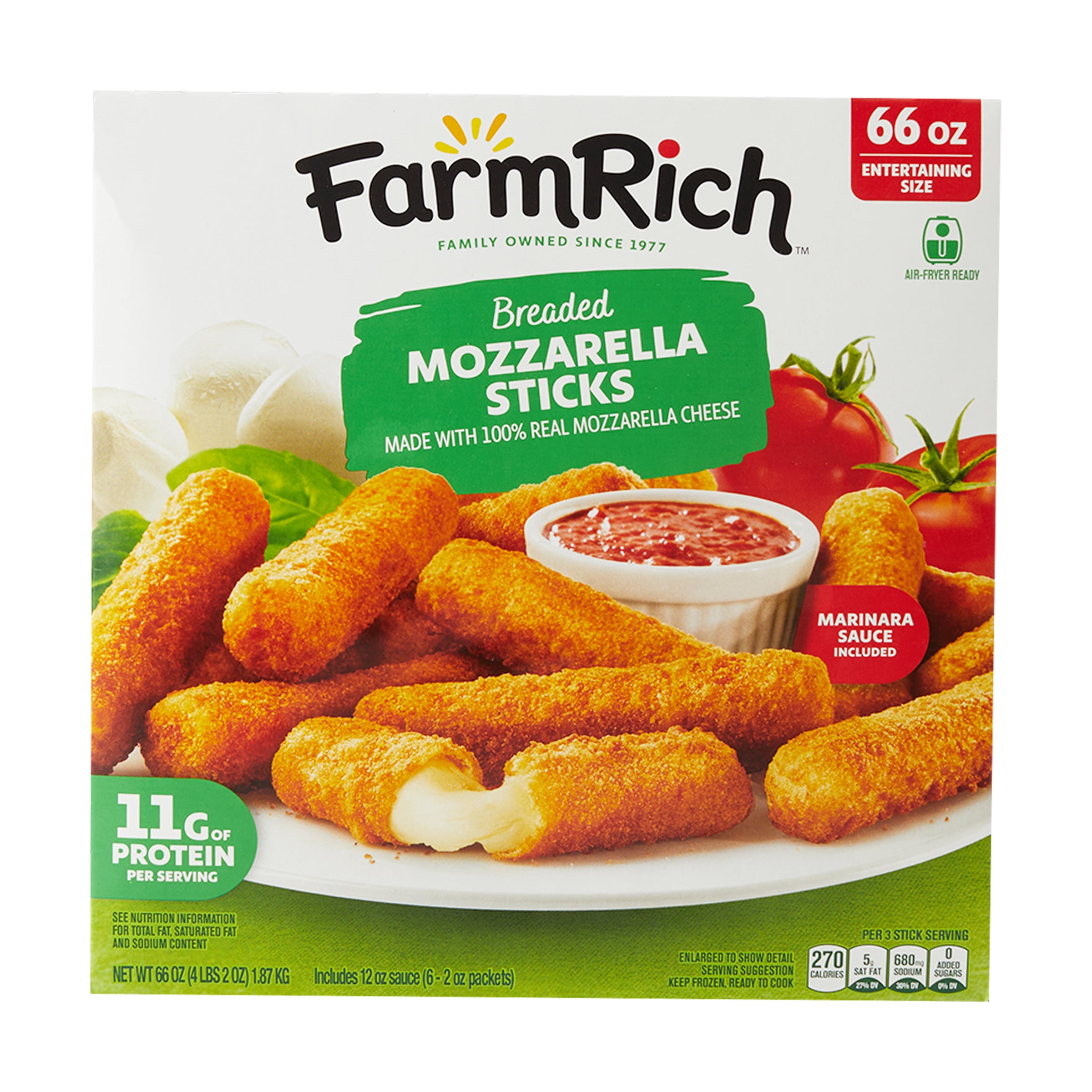 Farm Rich Breaded Mozzarella Cheese Sticks, Party Size, 66 oz (Frozen ...