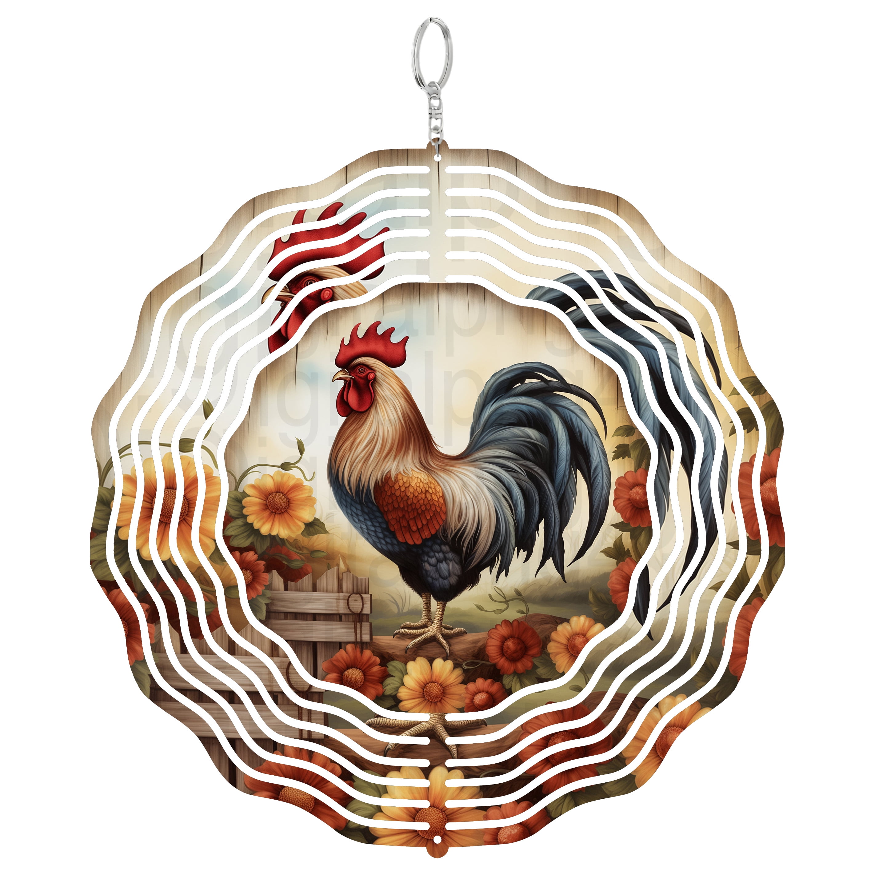 Farm Rooster 3D Wind Spinner Stainless Steel Hanging Outdoor Yard Patio ...