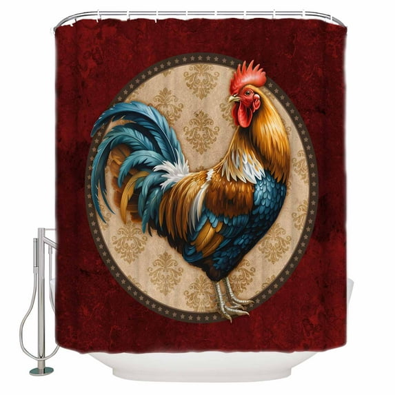 Farm Rooster Bathroom Shower Curtains with 12 Hooks Polyester ...