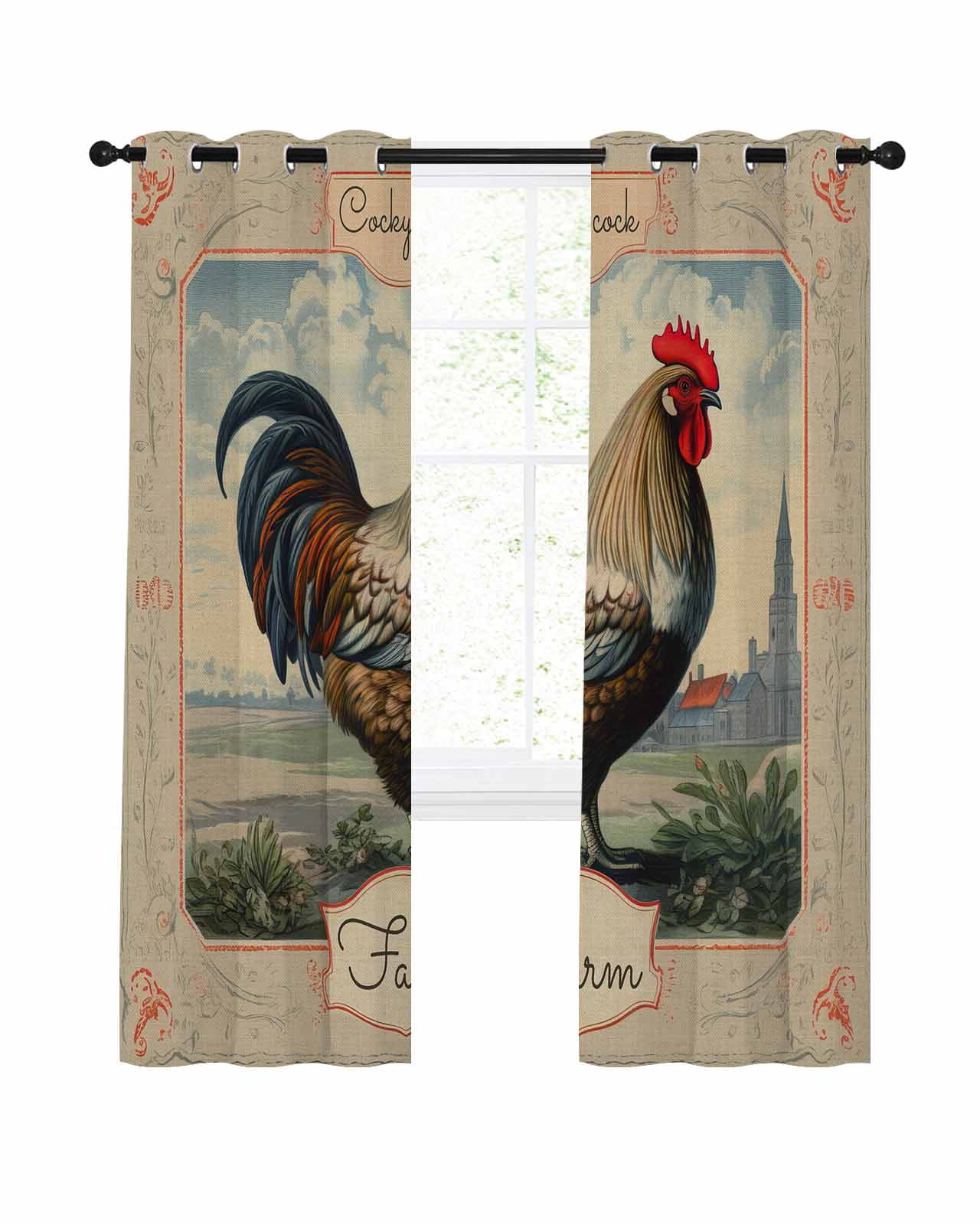 Farm Rooster Blackout Curtains 84 Inch Length Retro Animal Theme ...