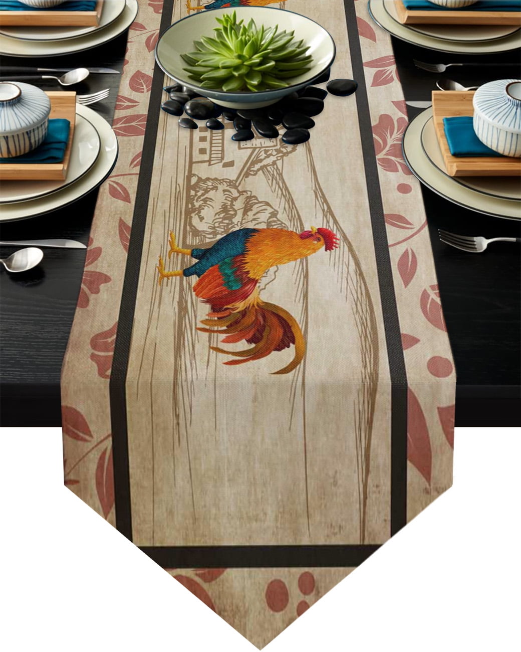 Farm Rooster Butterfly Texture Table Runner Wedding Table ration Hotel ...