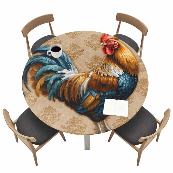 Farm Rooster Fitted Tablecloth with Elastic Edged, Round Table Cloth ...