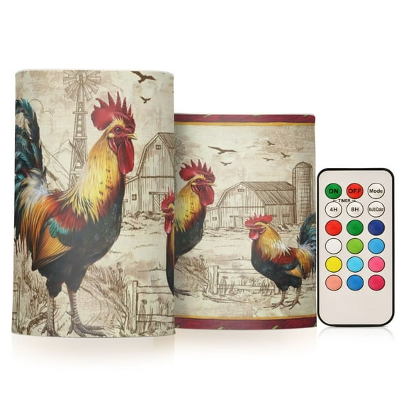 Farm Rooster Flickering Flameless Candles Battery Operated with Remote ...