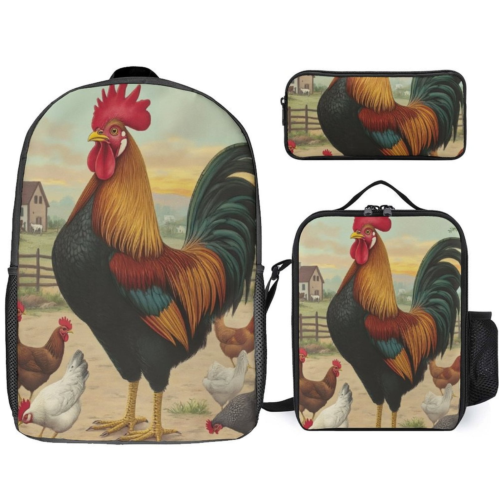 Farm Rooster & Hens Print 3D Printed 3pcs/Set Bags Laptop Daypack ...
