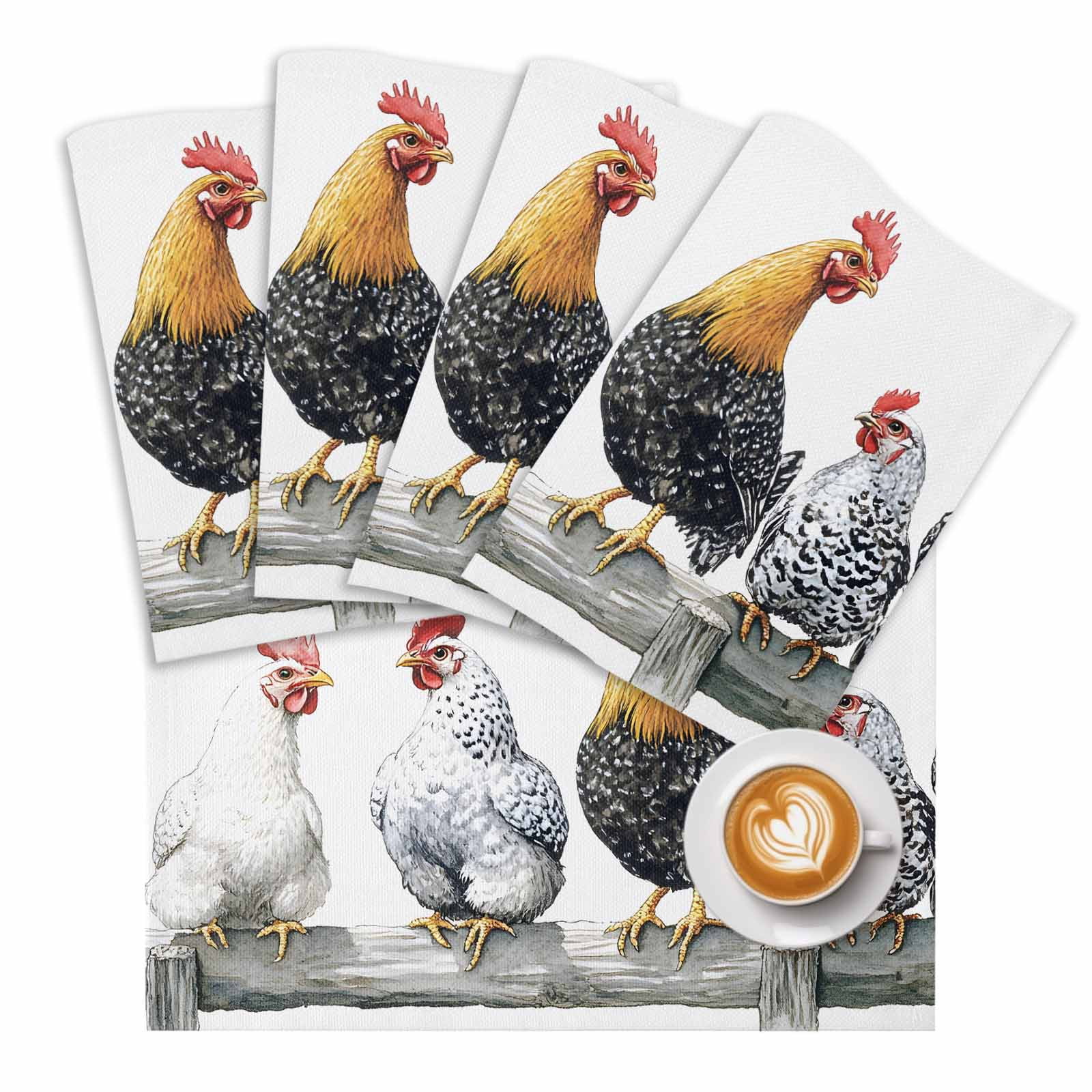 Farm Rooster Placemats Set of 4 Farmhouse Animal Chicken Place Mats ...