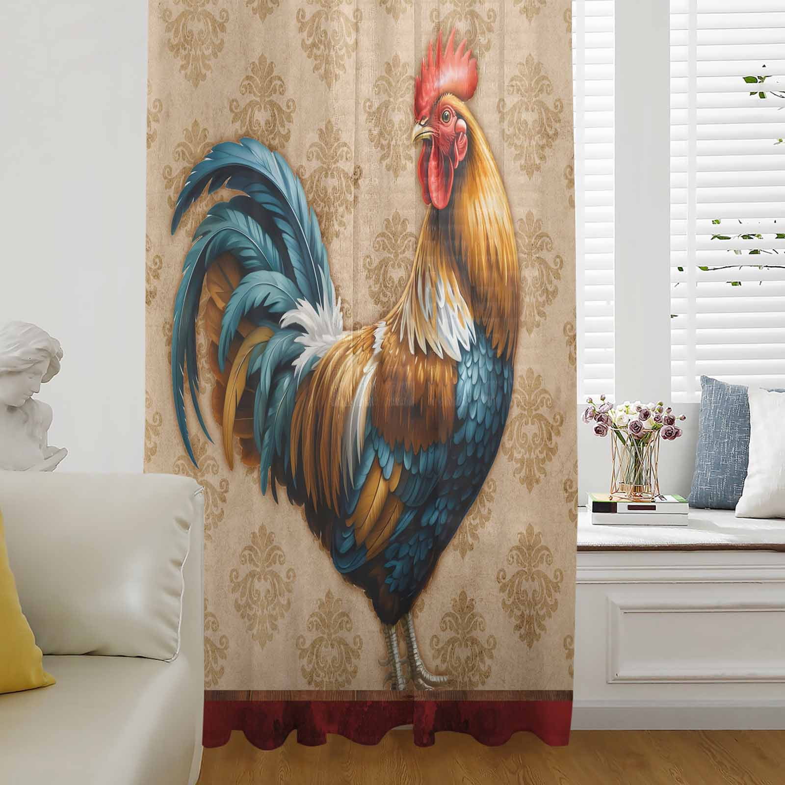 Farm Rooster Semi Sheer Curtains Drapes for Living Room, Bedroom ...