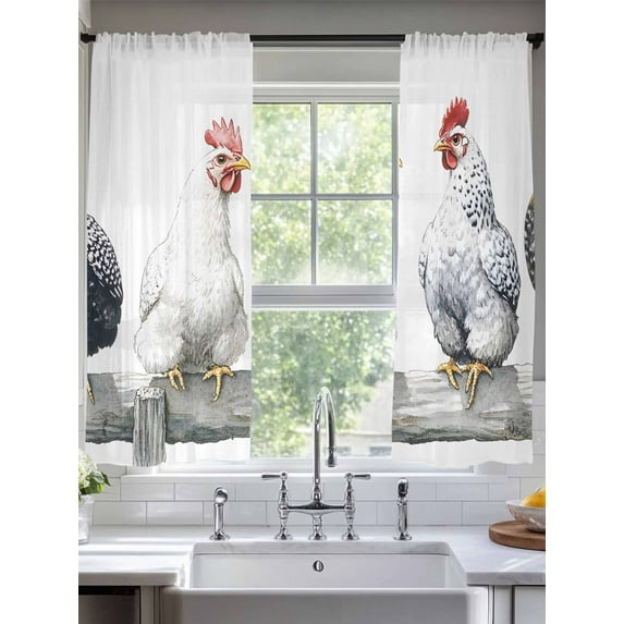Farm Rooster Sheer Curtains 2 Panels Set, 52" W x 72" L Farmhouse ...