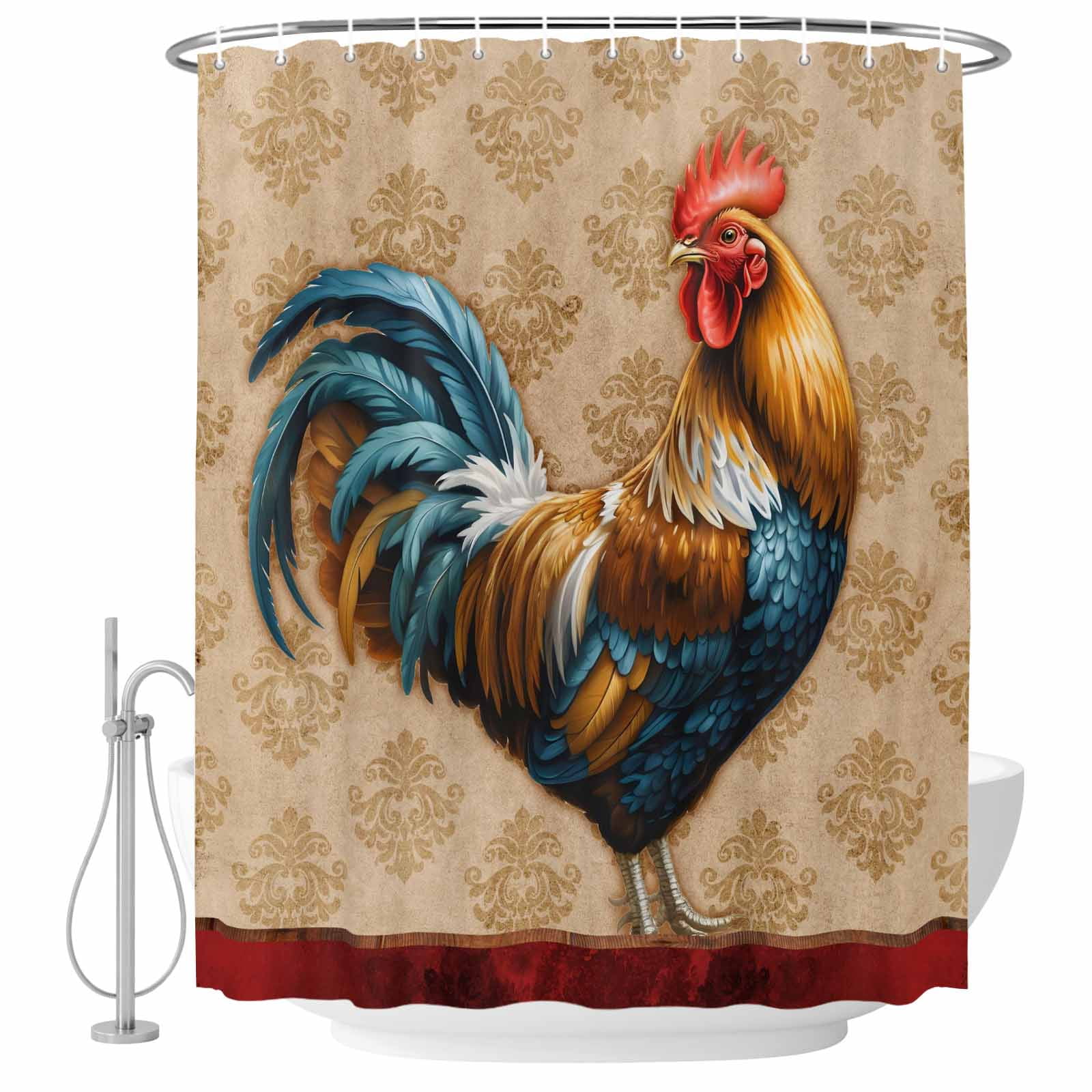 Farm Rooster Shower Curtain Set - Small 36" x 72" Washable Bathtub ...