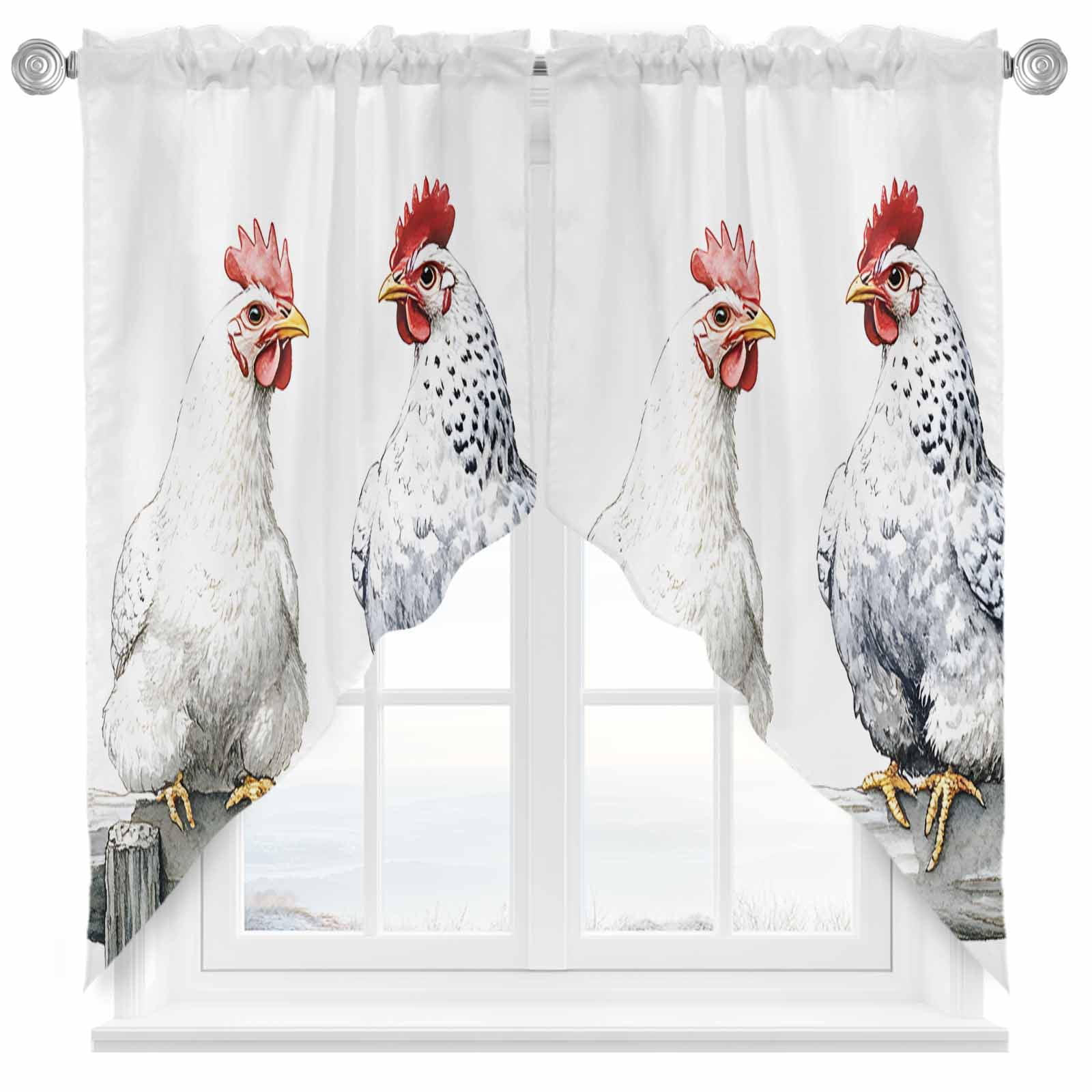 Farm Rooster Swag Curtain Valance for Windows, Farmhouse Animal Chicken ...