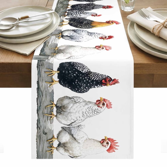 Farm Rooster Table Runner 13 x 108 Inch, Farmhouse Animal Chicken ...