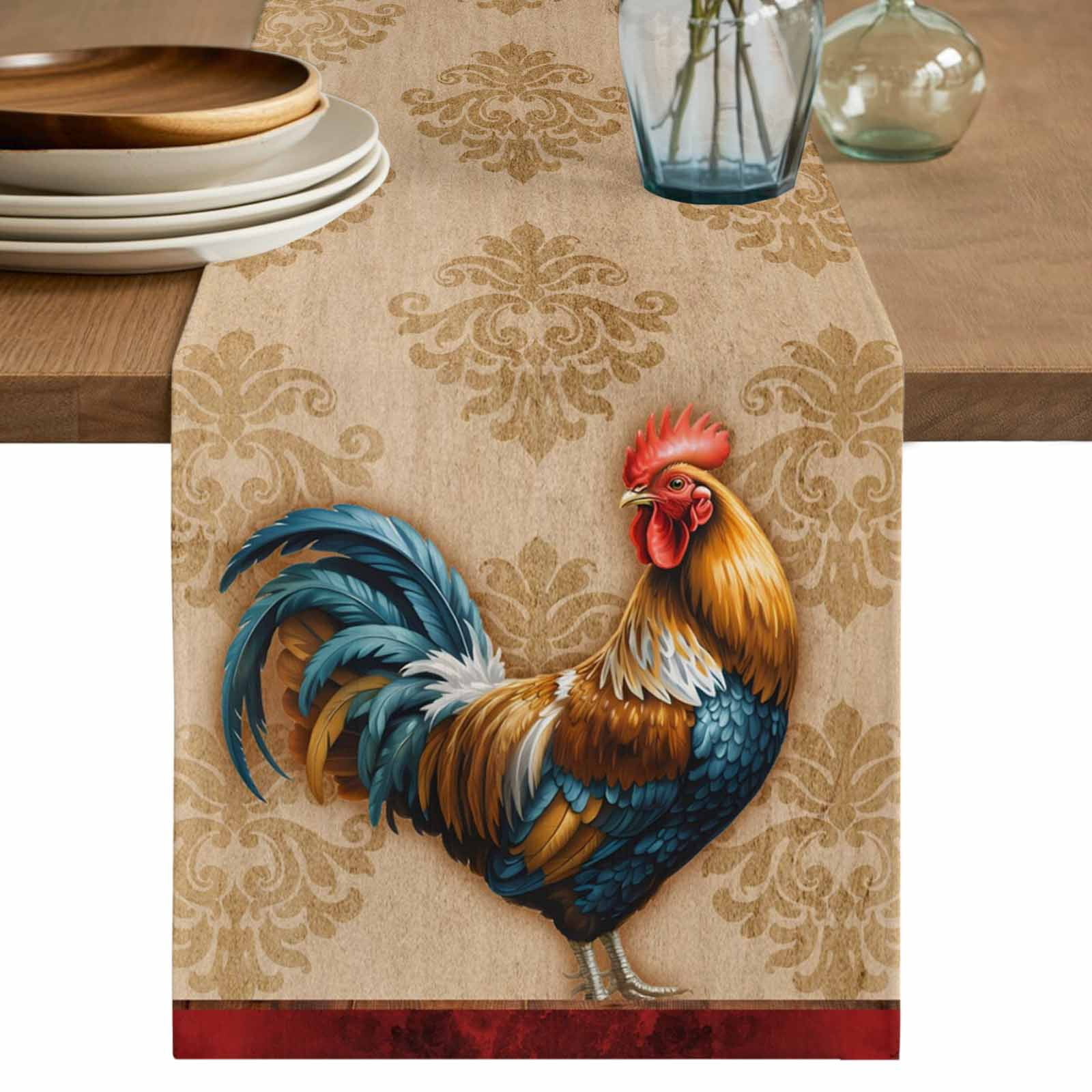 Farm Rooster Table Runner 36 Inches, Farmhouse Boho Animals Retro ...
