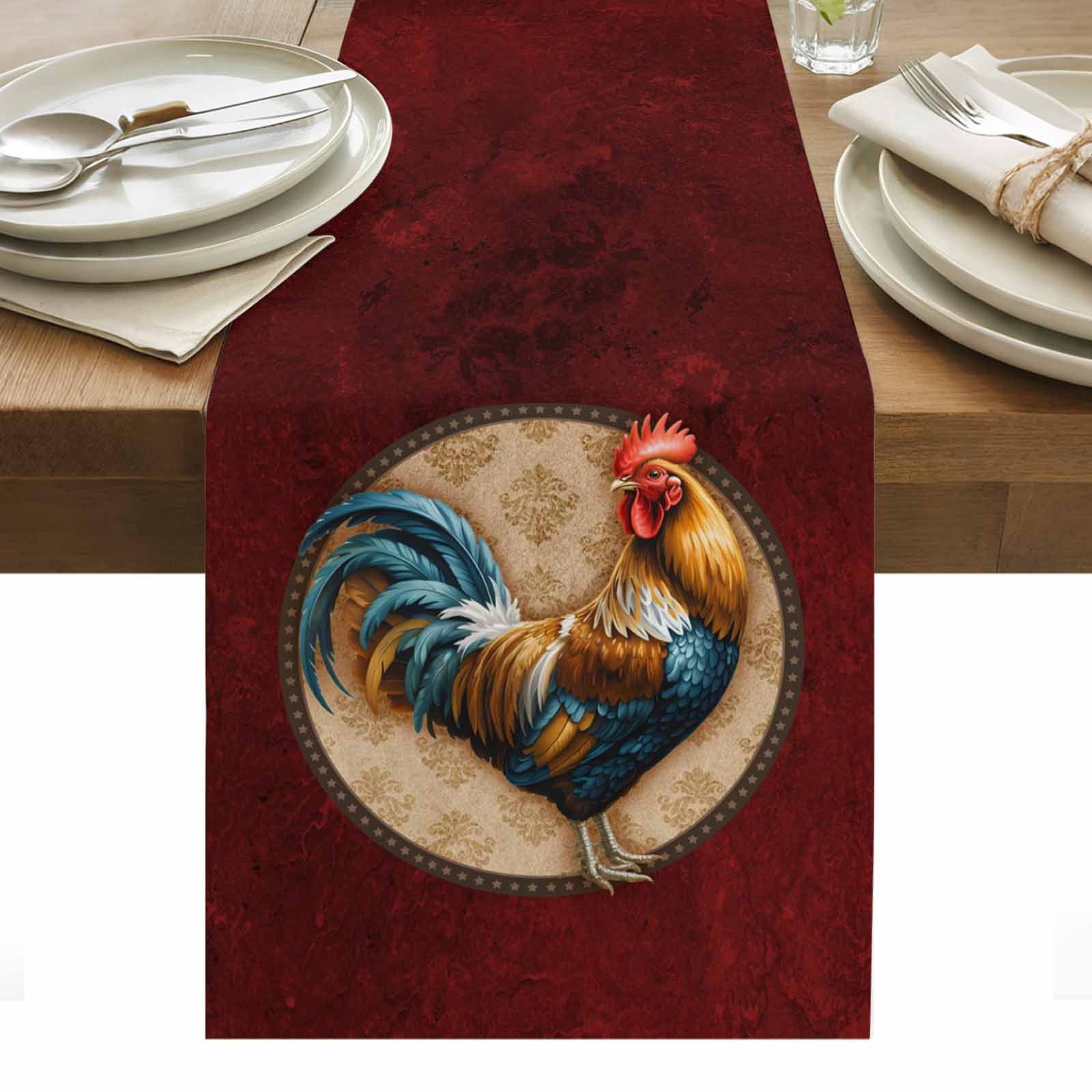 Farm Rooster Table Runner - 90 Inch Long, Kitchen Dining Table Runner ...