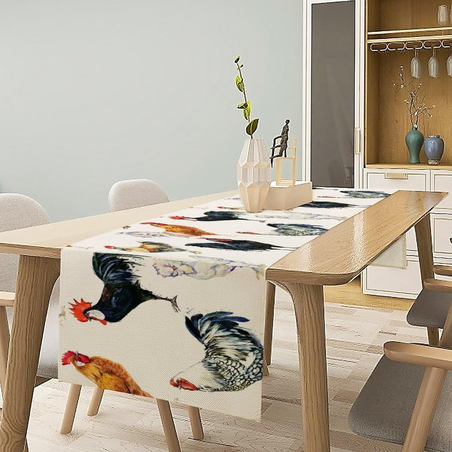 Farm Rooster Table Runner,Country Hens Chickens Vintage Country ...