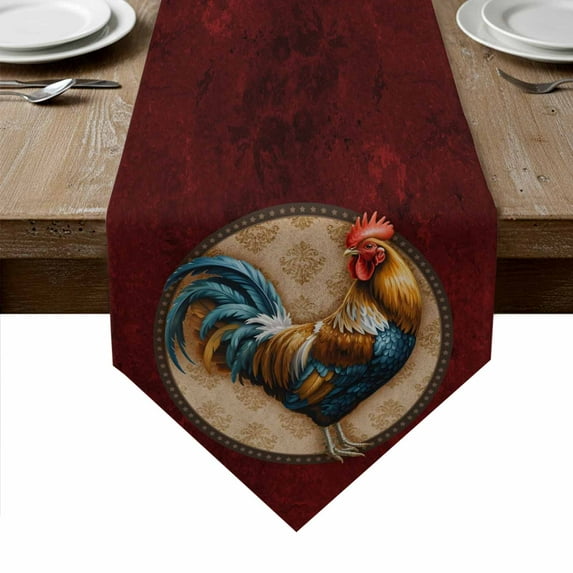 Farm Rooster Table Runner Linen Burlap Table Runner 36 Inches Small ...
