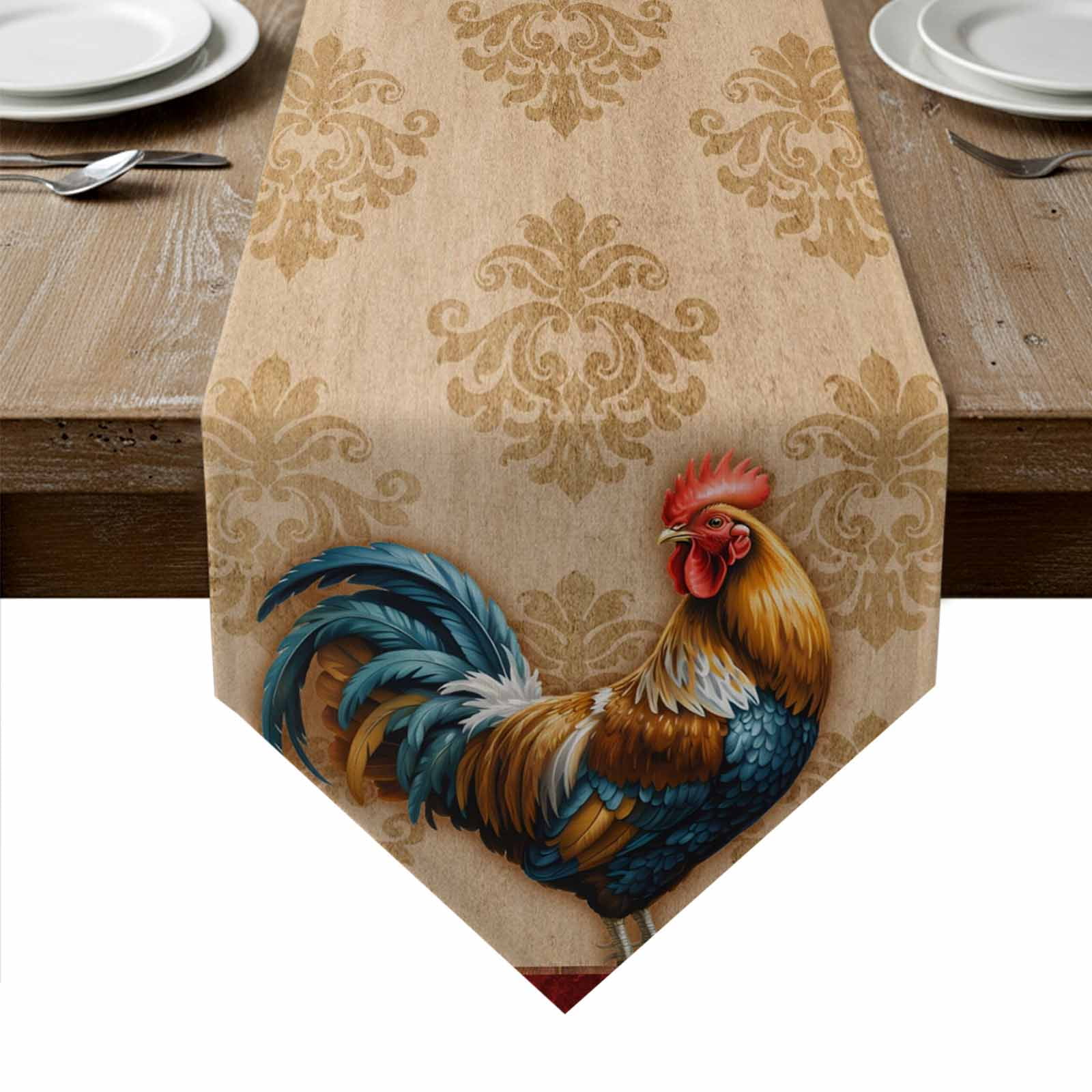 Farm Rooster Table Runner Linen Burlap Table Runner 72 Inches Long ...