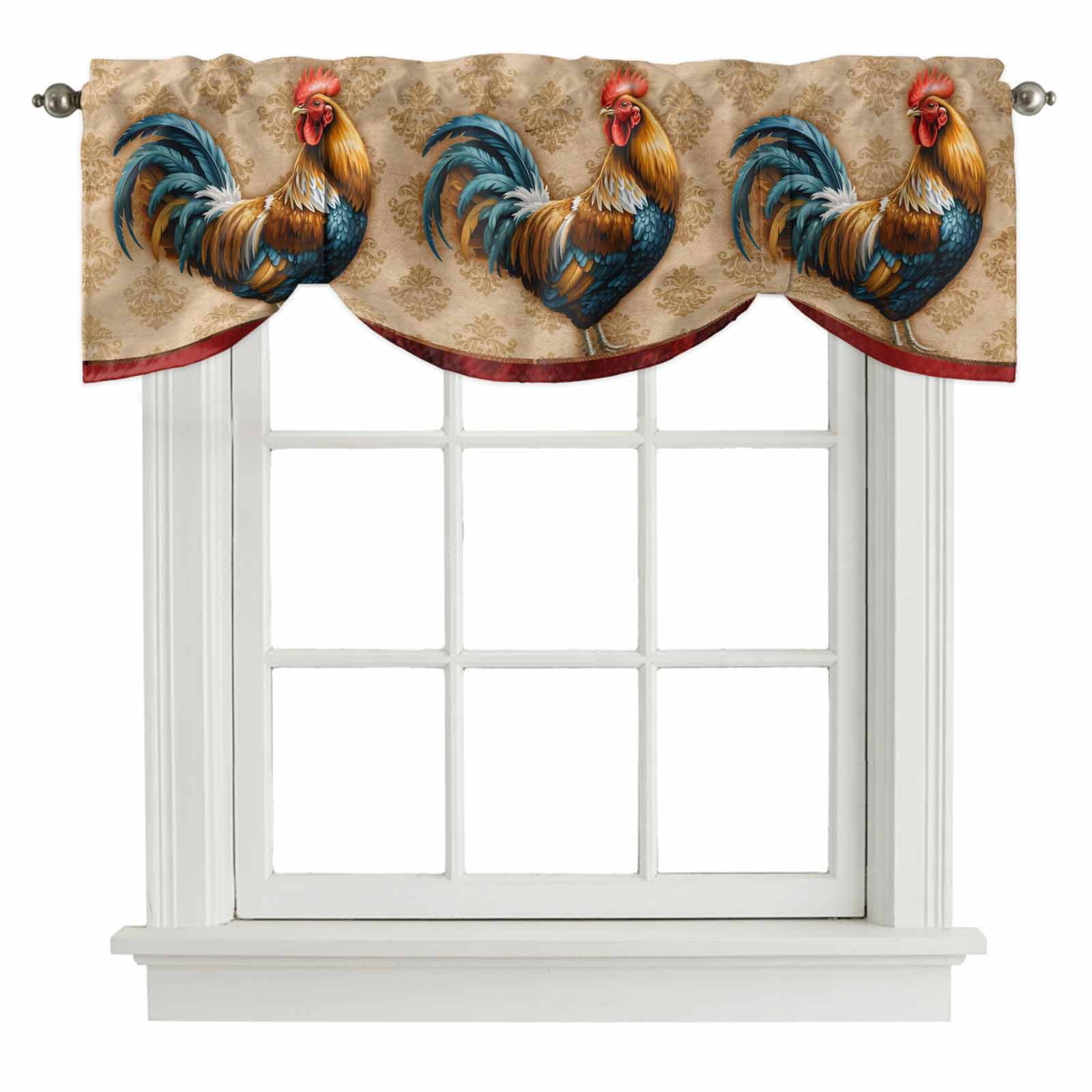 Farm Rooster Tie Up Valance Curtains for Windows, Kitchen Curtains ...