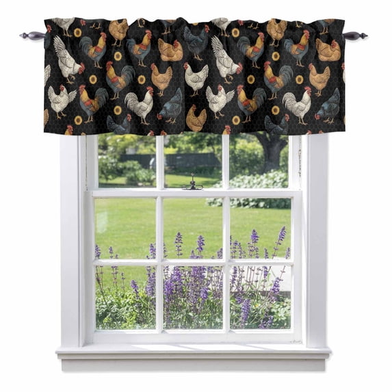 Farm Rooster Valances for Windows Country Watercolor Brown Blue White ...