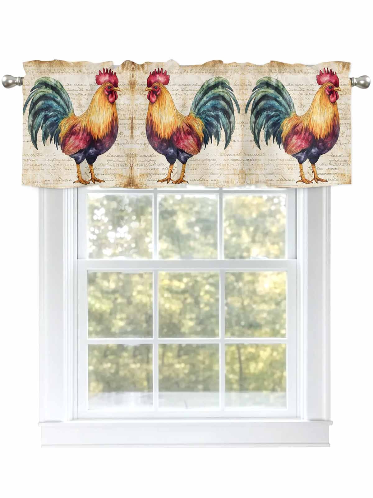 Farm Rooster Valances for Windows, Rod Pocket Kitchen Valance Curtains ...