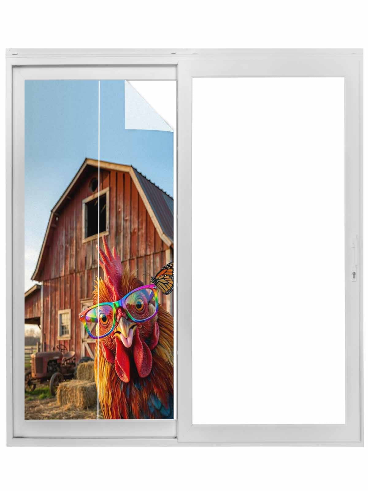 Farm Rooster Window Privacy Film, Farmhouse Barn Funny Animals ...