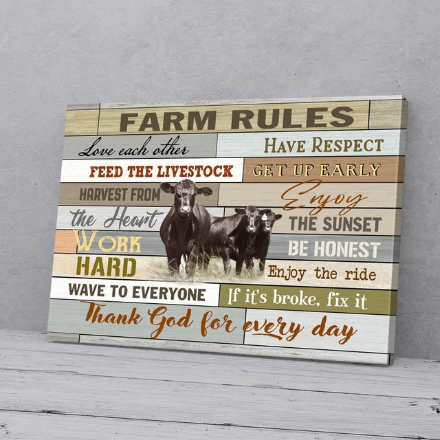 Farm Rules Angus Cow Poster, NO FRAMED POSTER Home Decor, Vintage Art ...