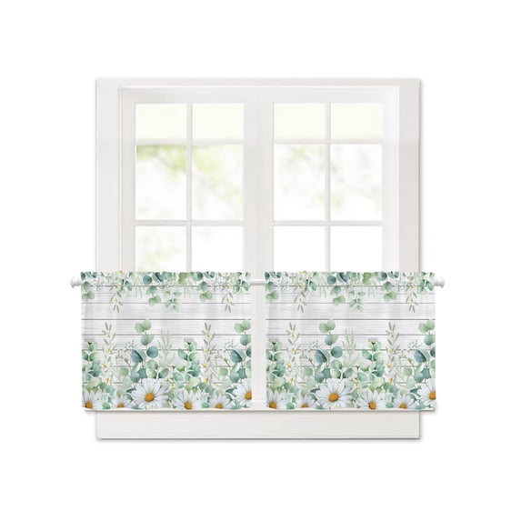 Farm Rustic Daisy Floral Leaves Short Blackout Curtains 24 Inch Long ...