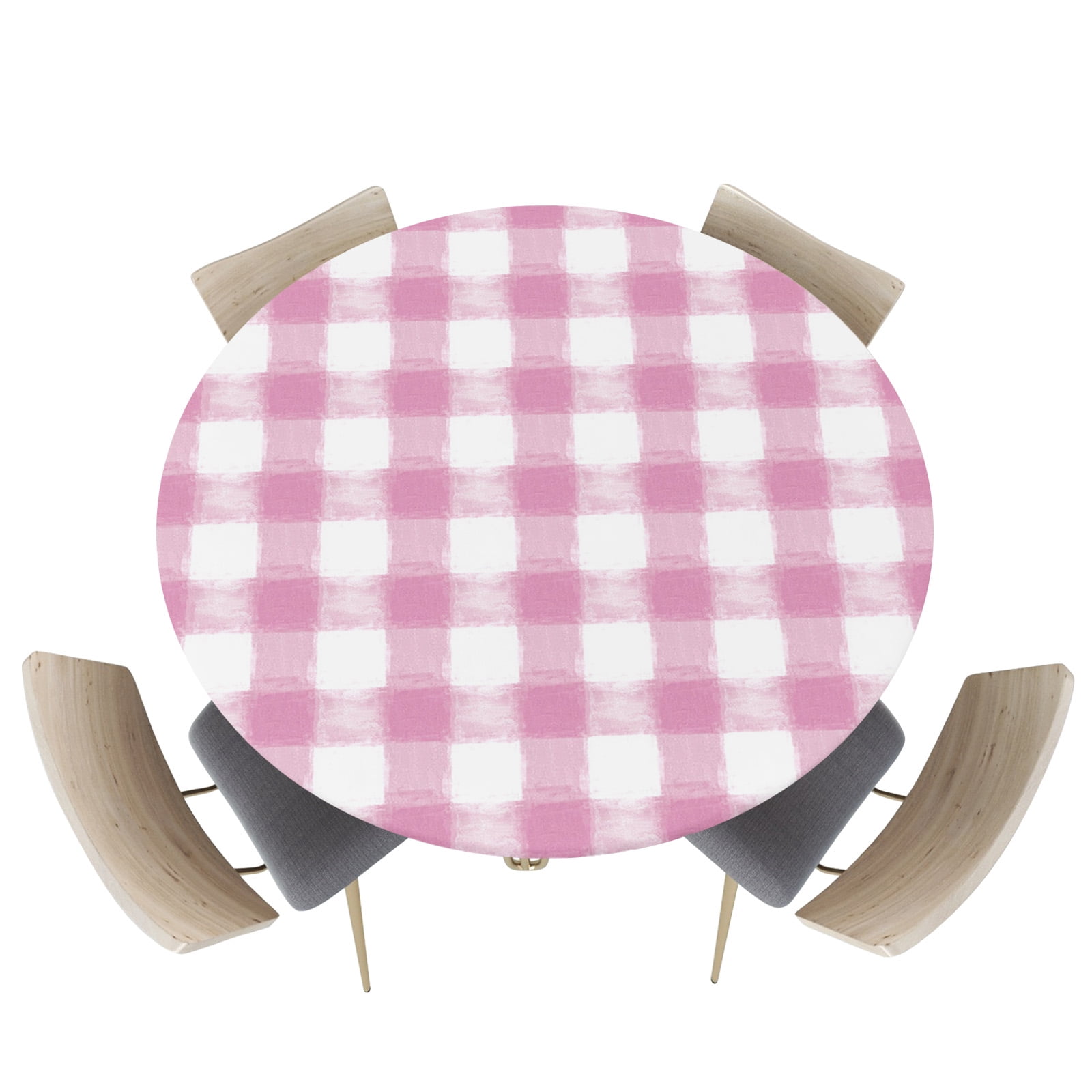 Farm Rustic Pink Buffalo Plaids Fitted Round Tablecloths Elastic Edged ...