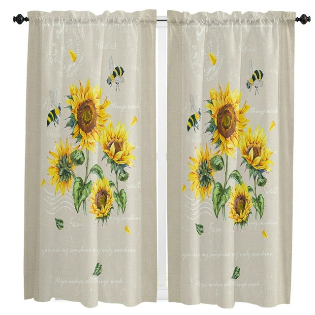 Farm Rustic Retro Sunflower Bee Curtain Home Decoration Living Room ...