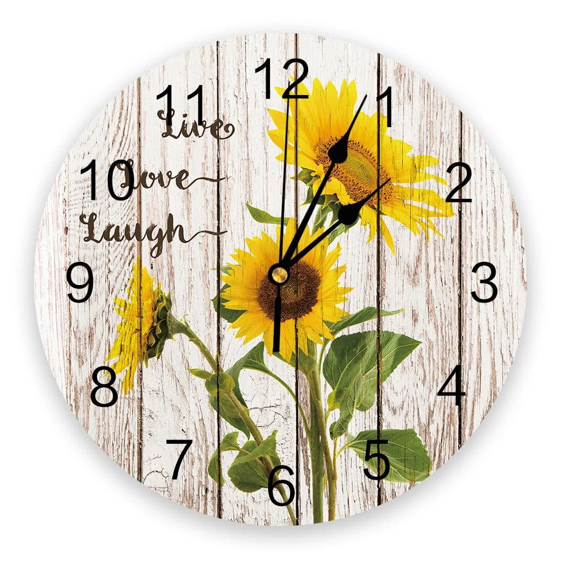 Farm Rustic Vintage Wood Texture Sunflowers Wall Clocks Silent Home ...