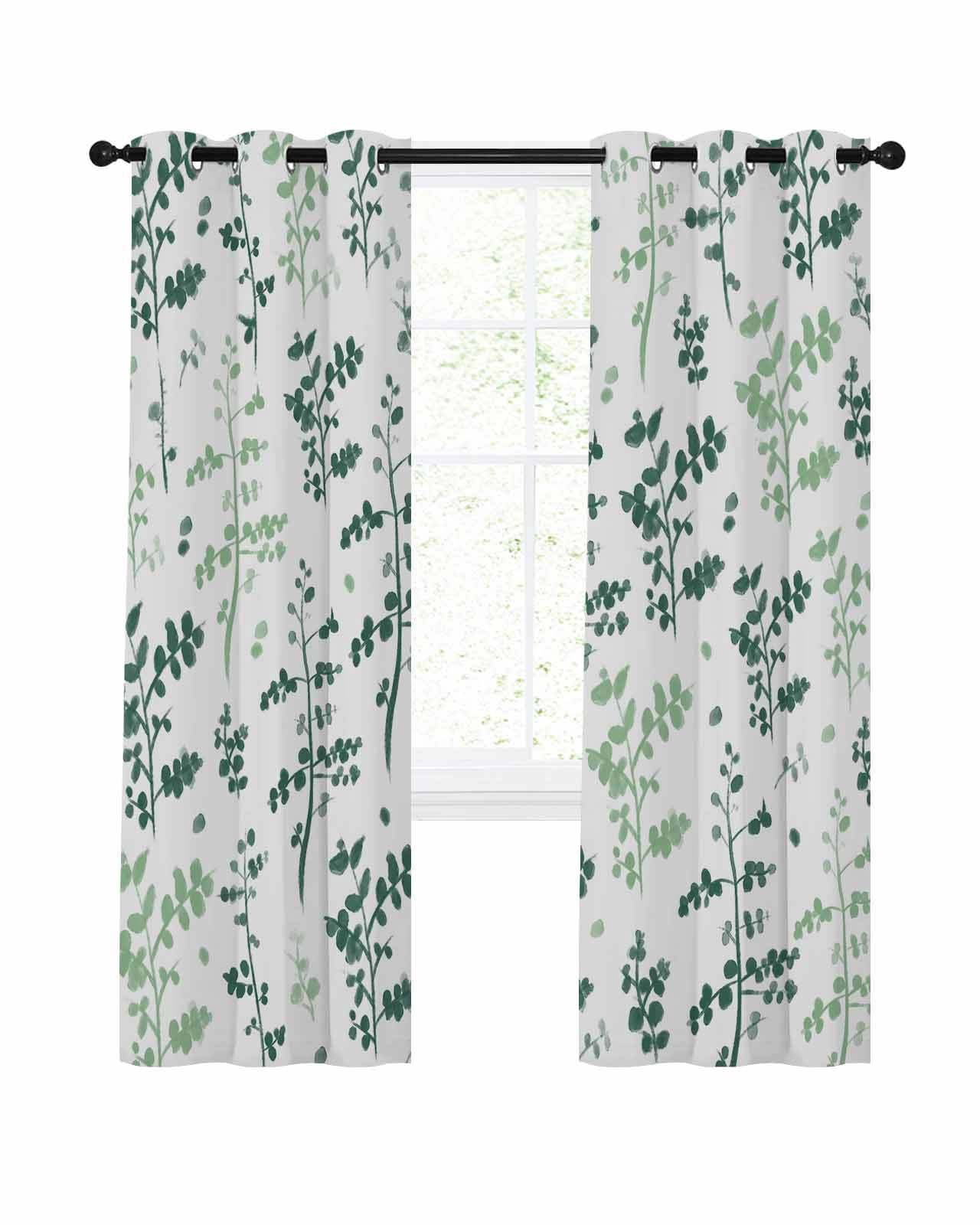 Farm Sage Green Leaves Blackout Curtains 72 Inch Length Country Style ...