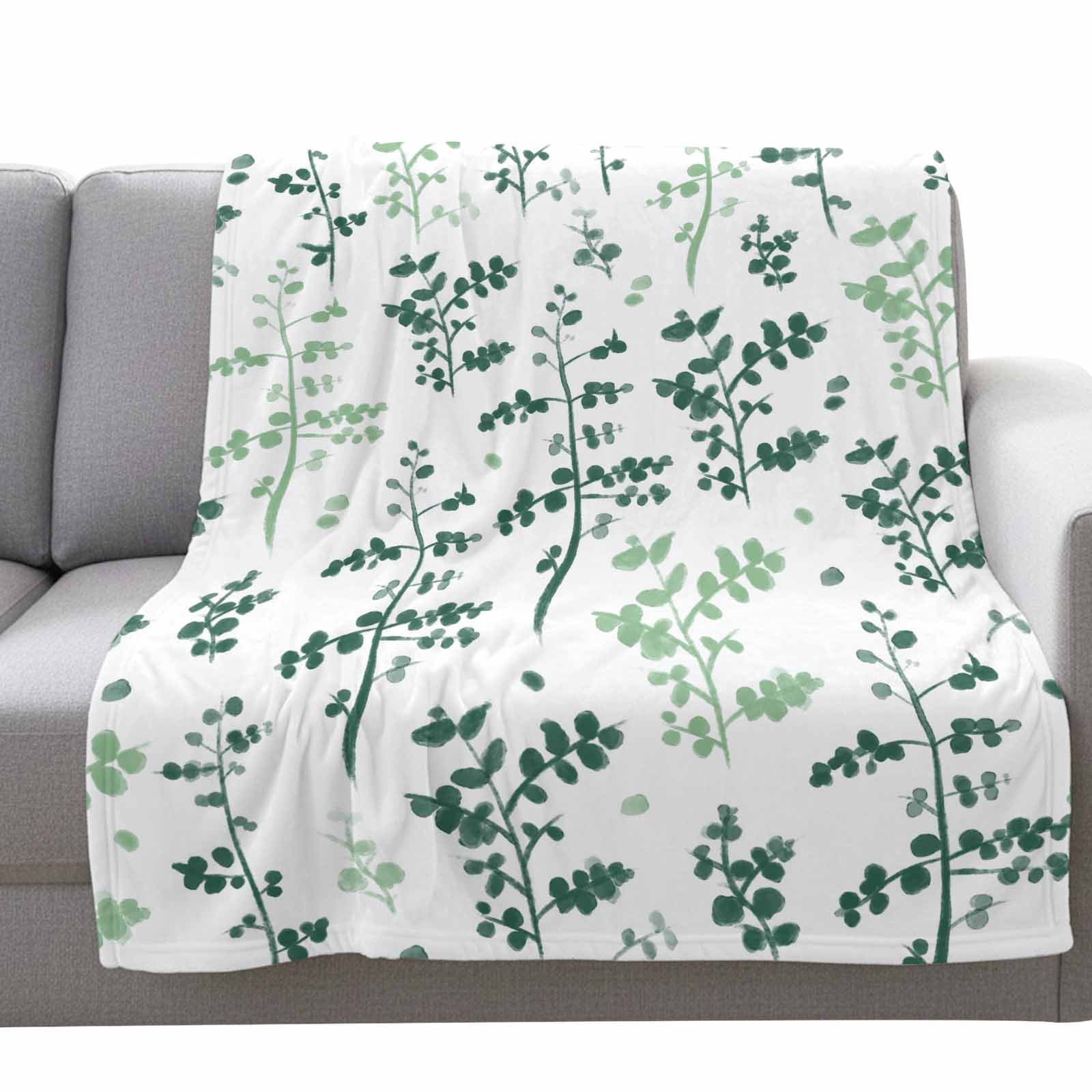 Farm Sage Green Leaves Fleece Throw Blanket Lightweight Country Style ...