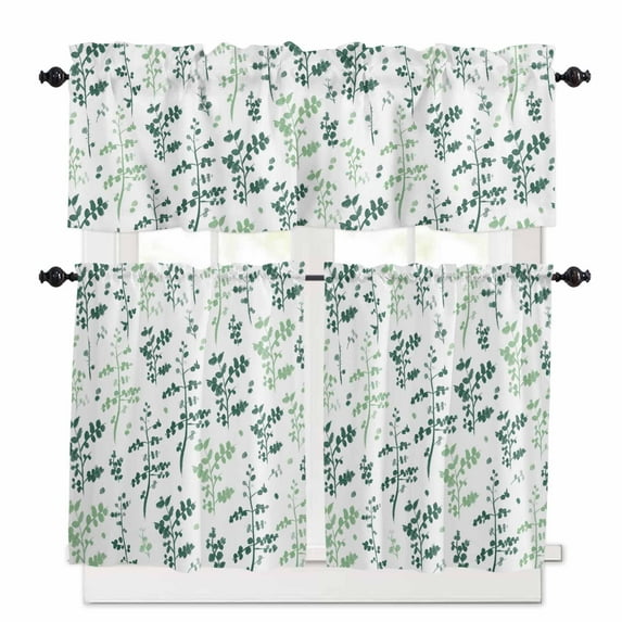 Farm Sage Green Leaves Kitchen Curtains Valance and Tier Set Country ...