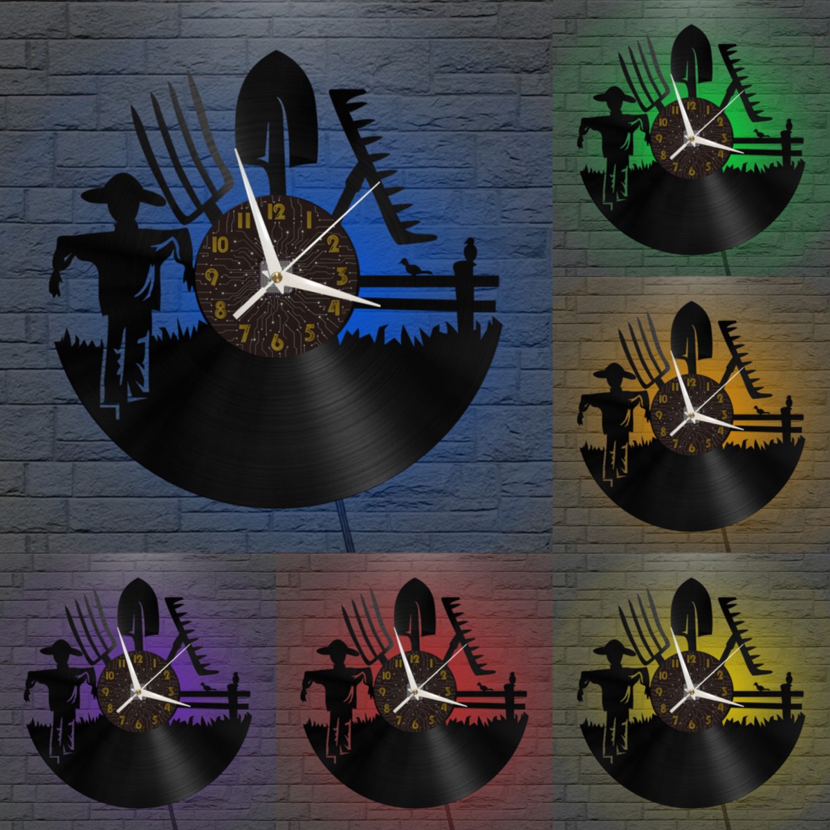 Farm Scarecrow Decoration Vinyl Wall Clock, Vinyl Record Clock Wall Art ...